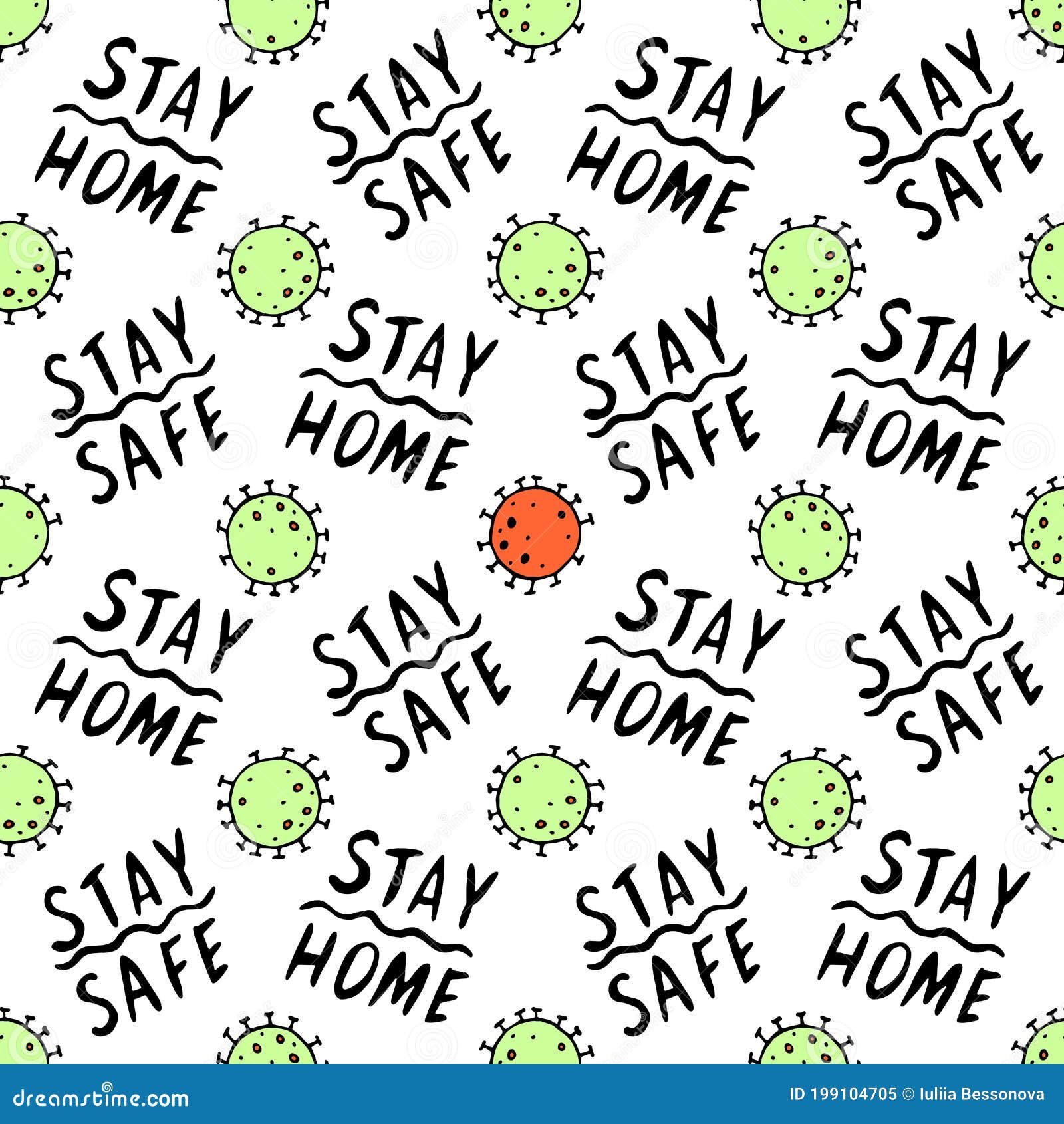 Vector Seamless Pattern with Lettering - Stay Home, Stay Safe - and ...