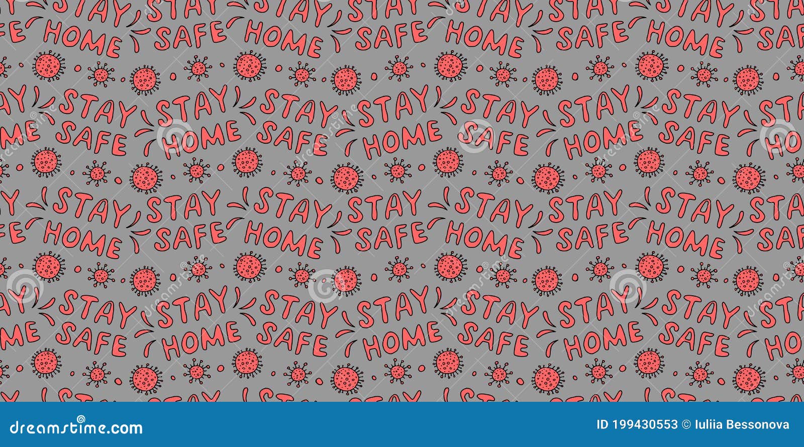 Vector Seamless Pattern with Lettering - Stay Home, Stay Safe - and ...
