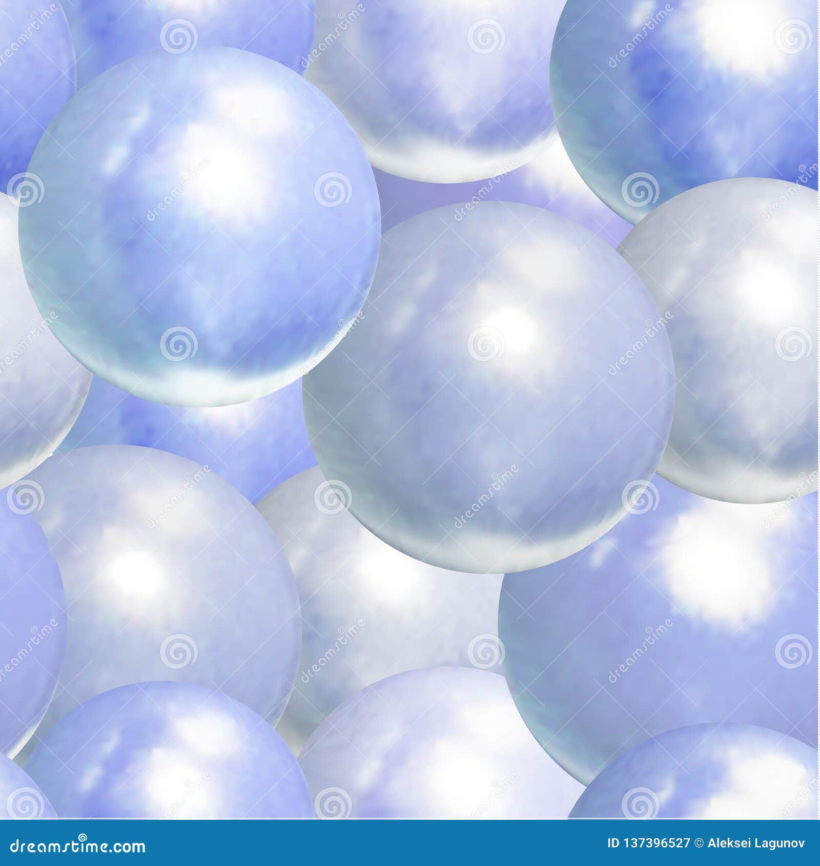 Vector Seamless Pattern, Light Blue Background with Realistic Pearly ...