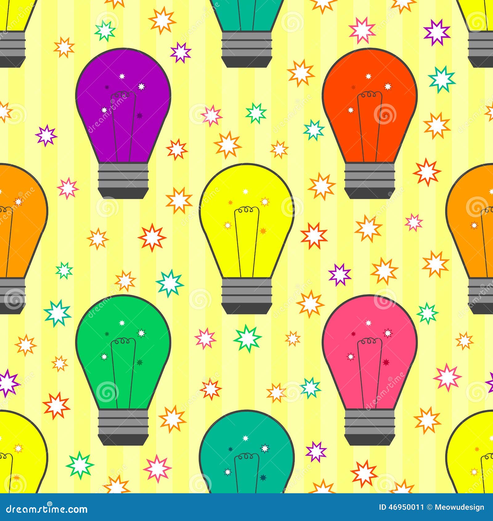 Vector Seamless Pattern with Light Bulb in Flat Stock Vector ...