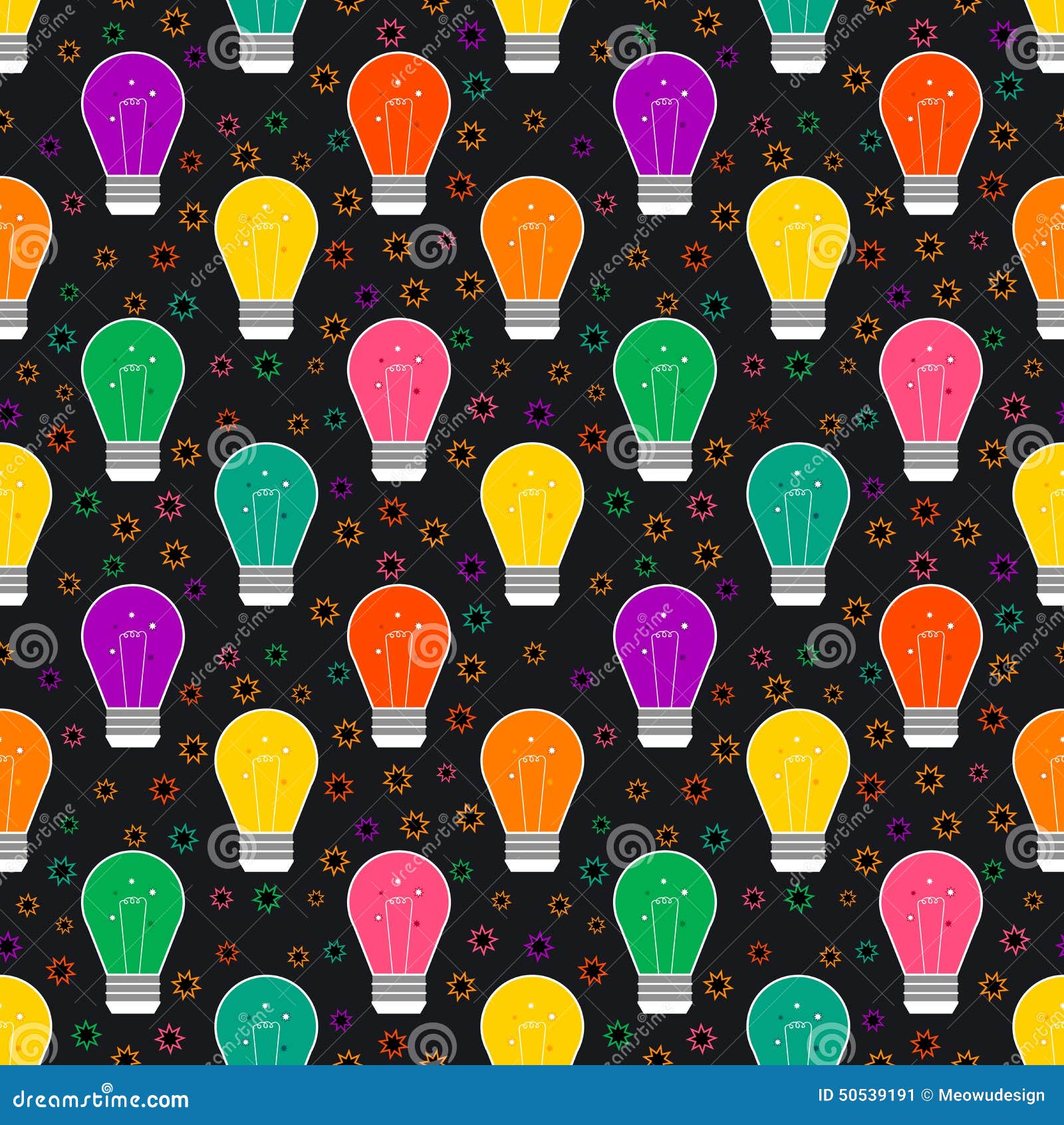 Vector Seamless Pattern with Light Bulb in Flat Stock Vector ...