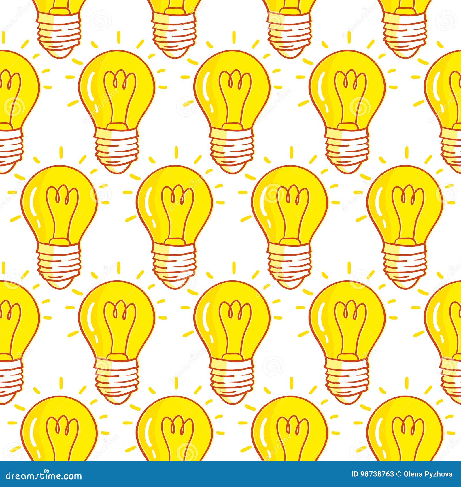 Vector Seamless Pattern with Light Bulbs. Hand Drawn Design. Stock ...