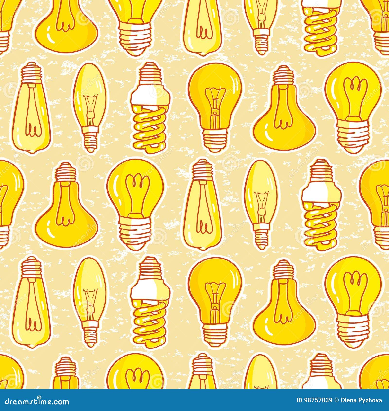 Vector Seamless Pattern with Light Bulbs. Hand Drawn Design. Stock ...