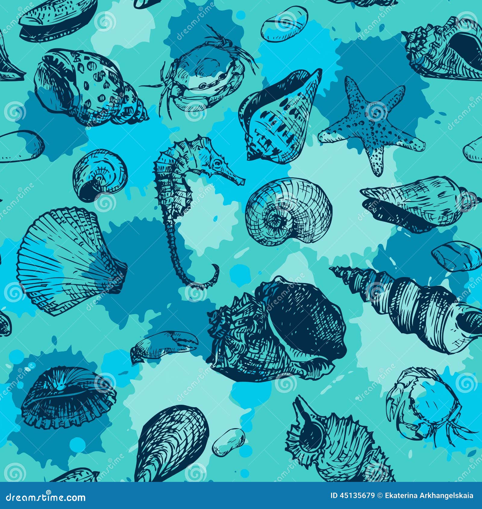 Vector Seamless Pattern with Line Drawing Shells Stock Vector ...