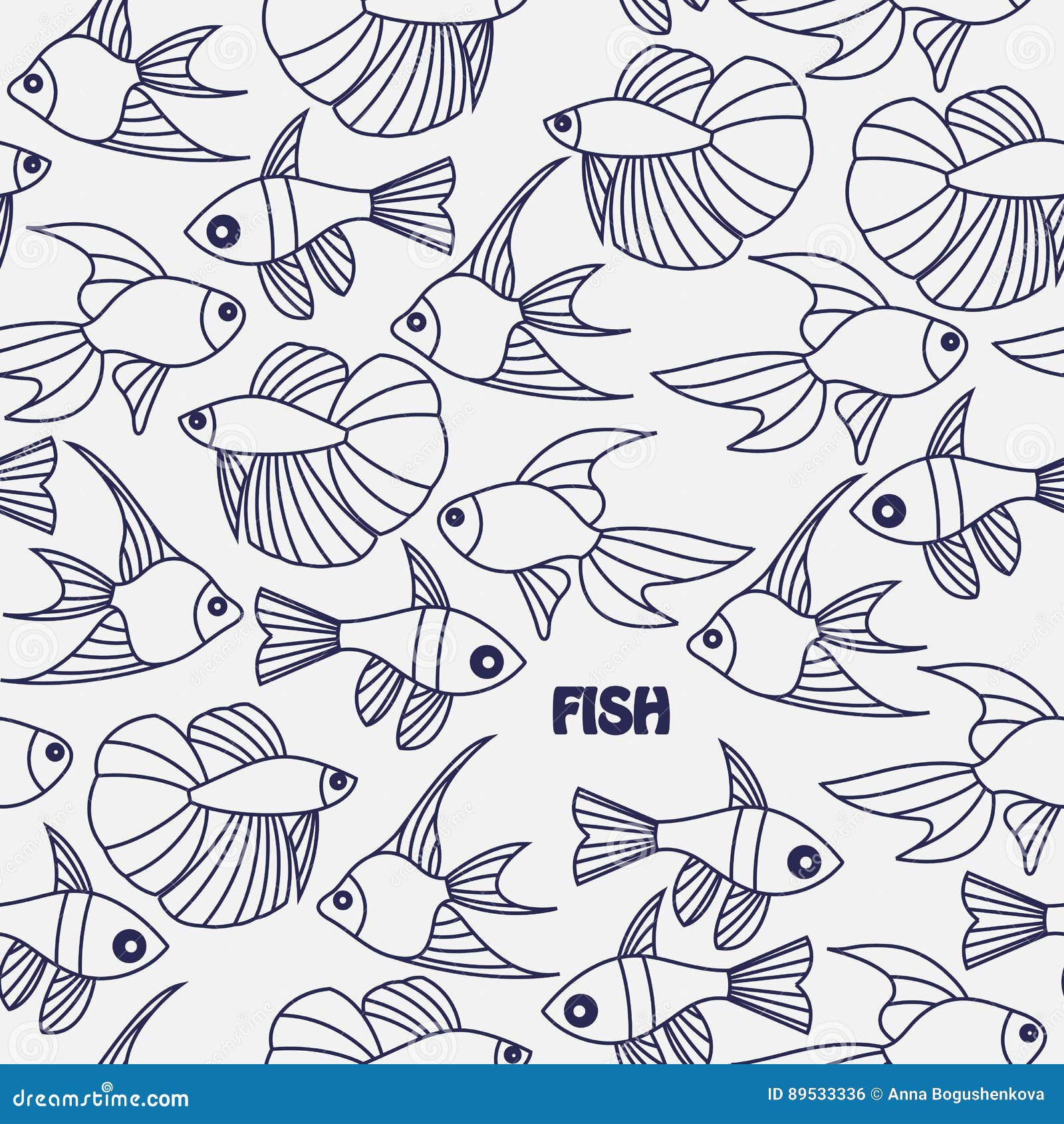 Vector Seamless Pattern with Line Fishes Stock Vector - Illustration of ...