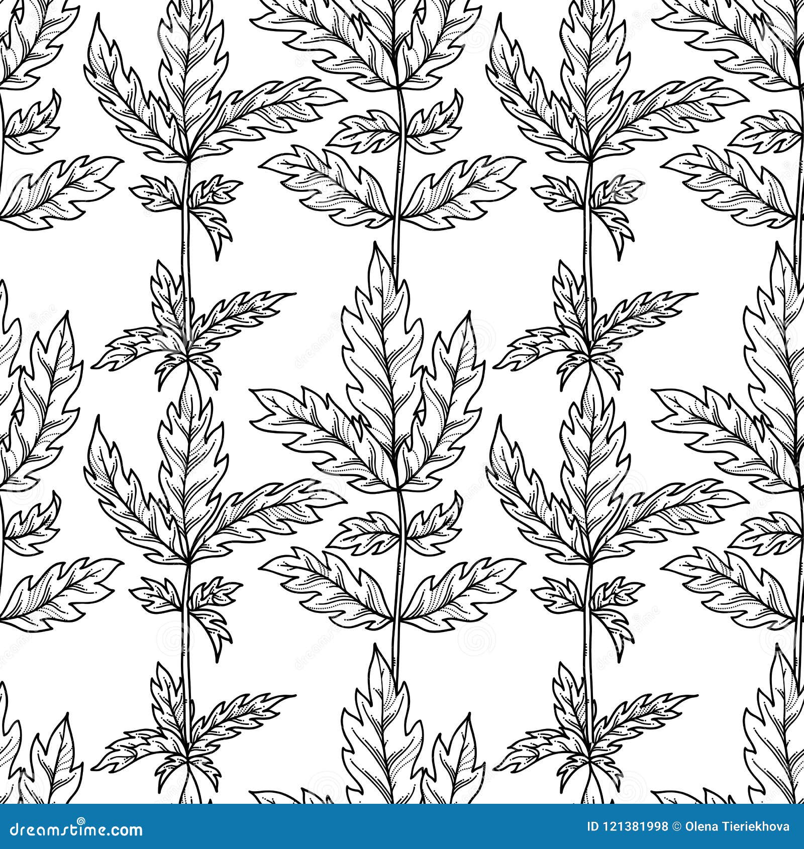 Vector Seamless Pattern of Linear Leaves. Stock Vector - Illustration ...