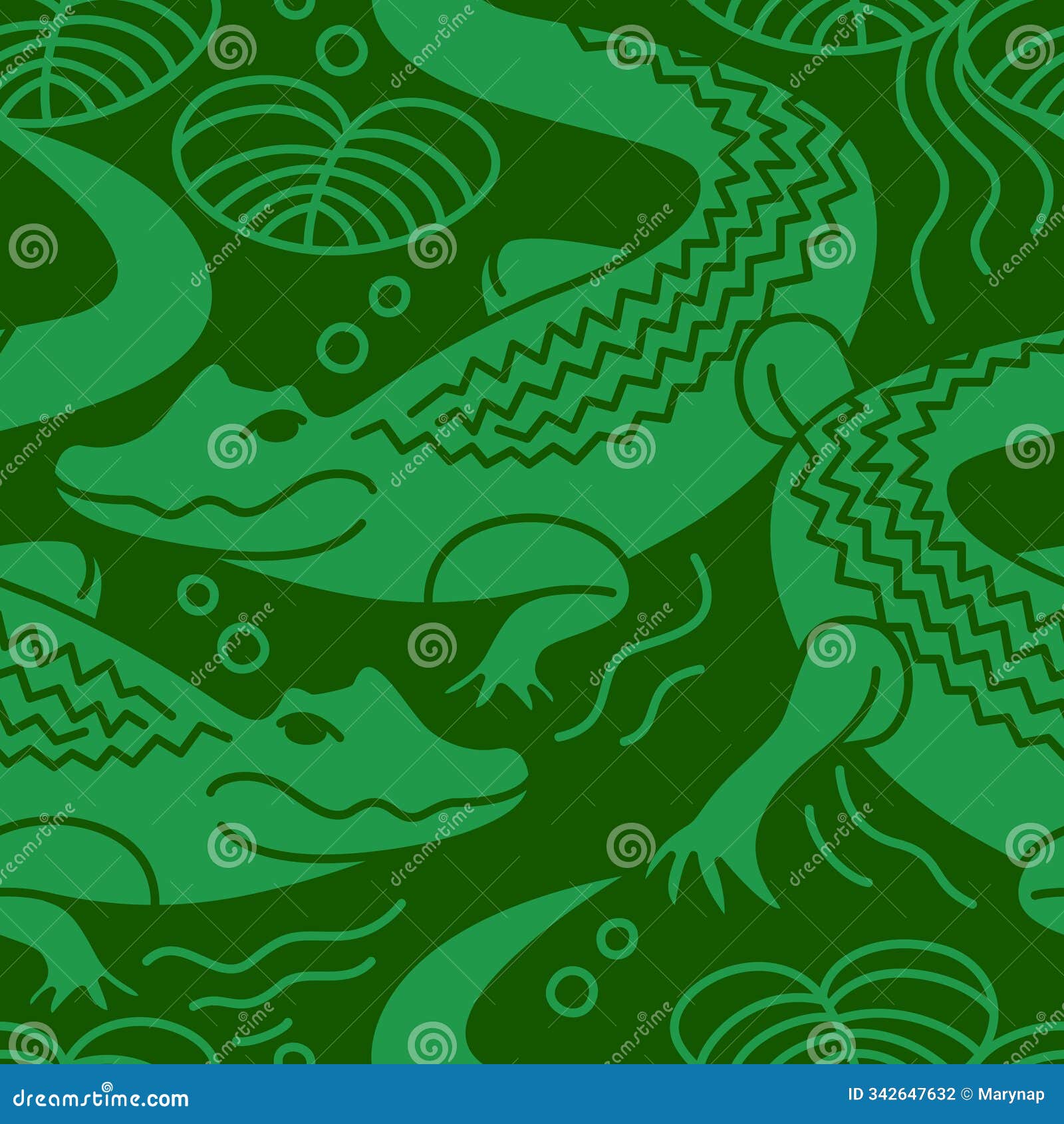 Vector Seamless Pattern with Linear Style Crocodiles Swimming in the ...