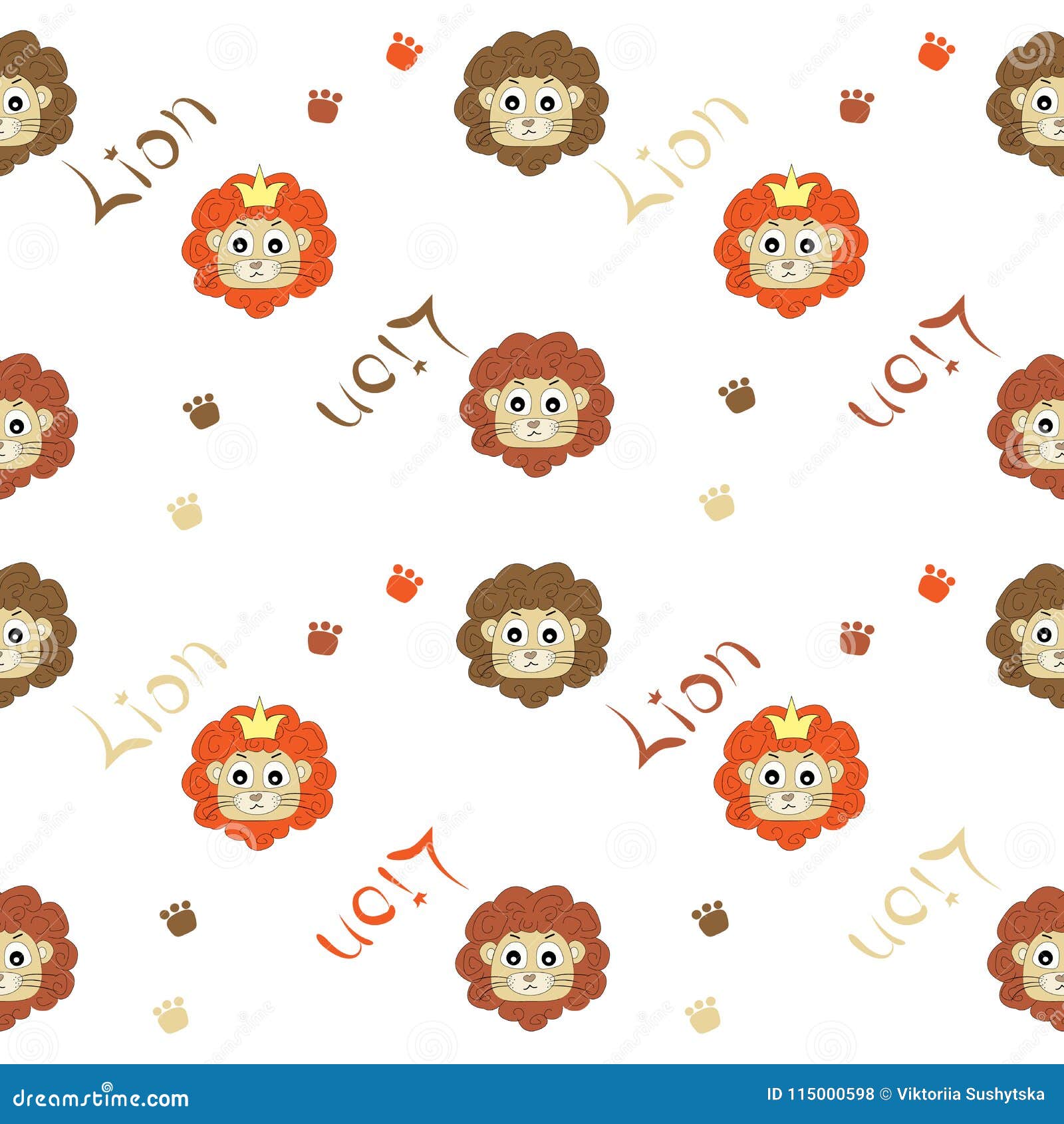 Vector Seamless Pattern with Lion. Illustration of a Cartoon Lion ...