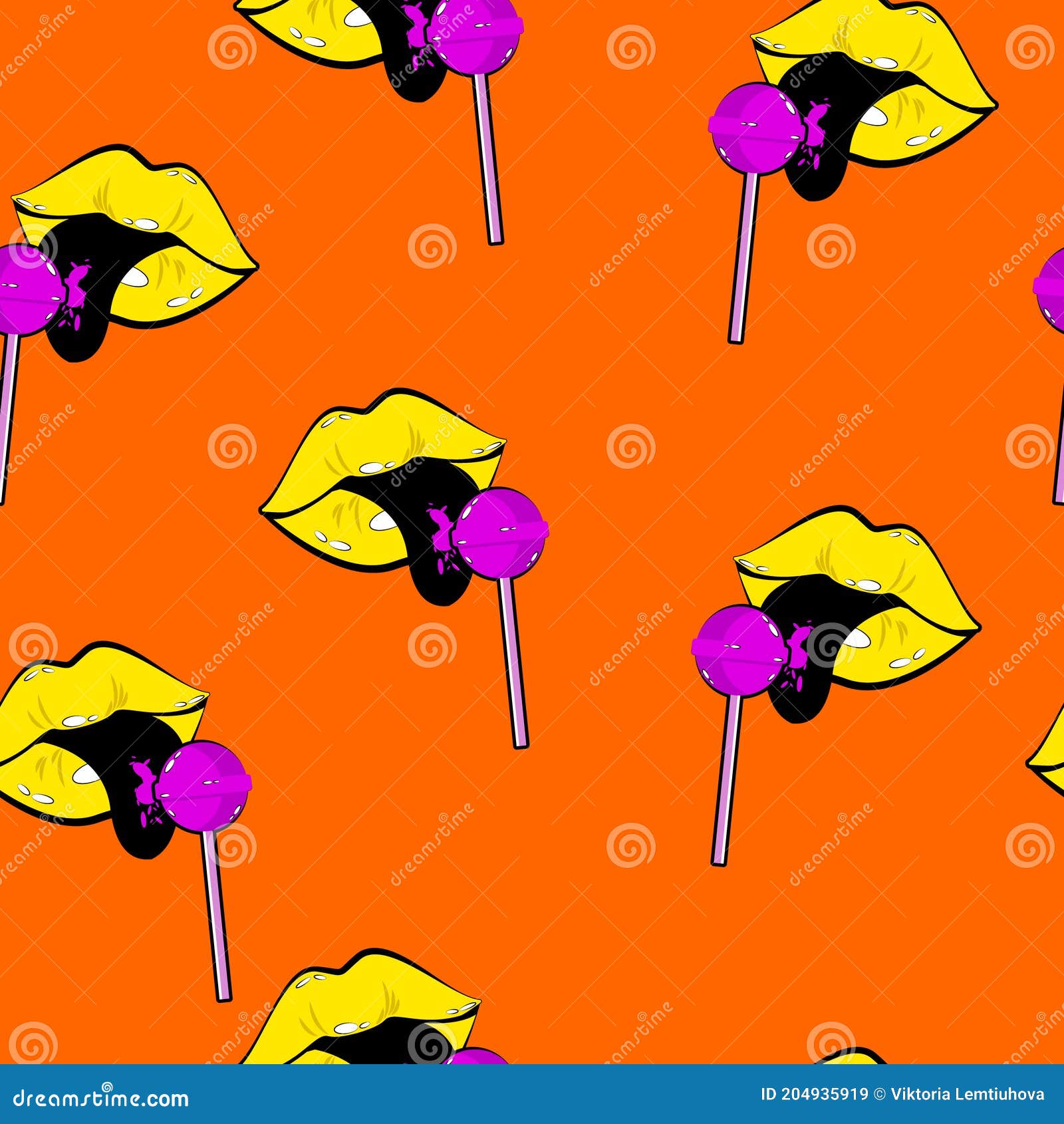 Vector Seamless Pattern of Lips and Chupa-chups Stock Illustration ...