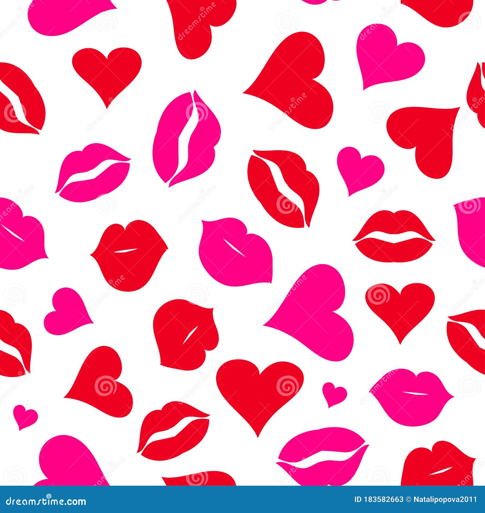 Vector Seamless Pattern with Lips and Heart. Vector Illustration Stock ...