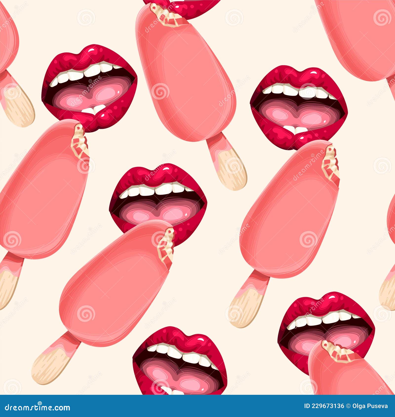 Vector Seamless Pattern with Lips and Ice Cream Stock Vector ...