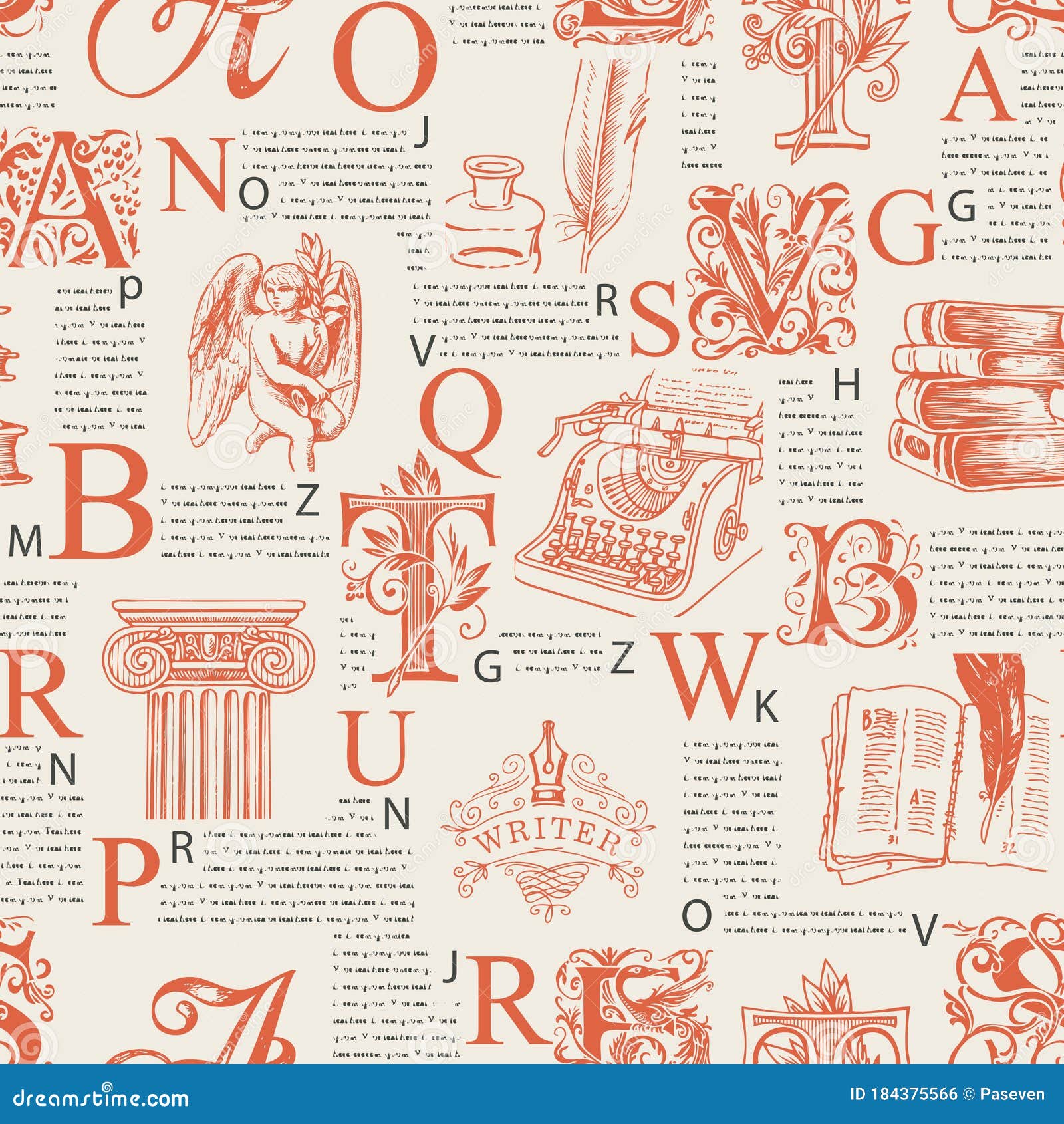 Vector Seamless Pattern on a Literary Theme Stock Vector - Illustration ...