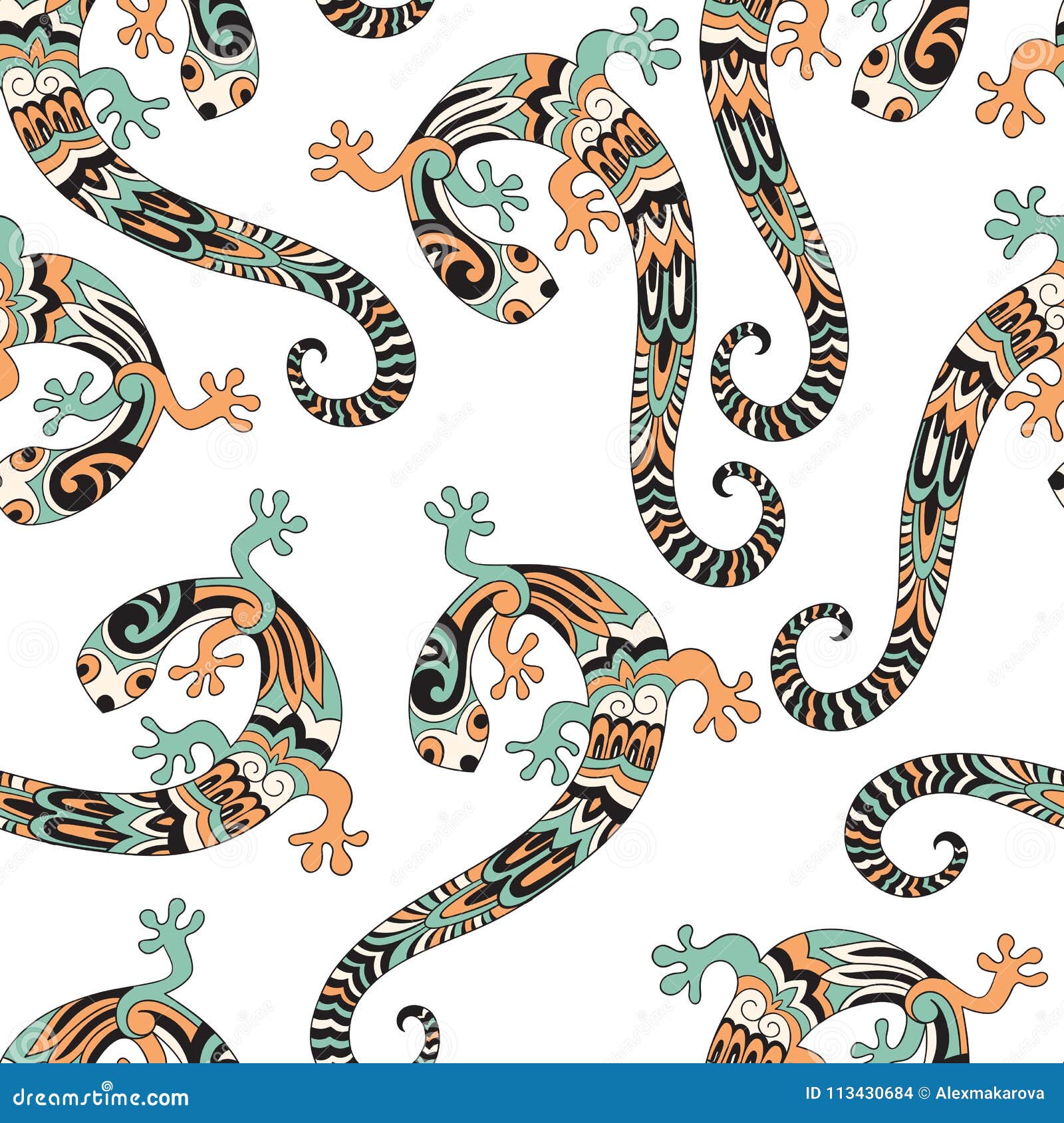 Vector Seamless Pattern with Lizards. Stock Vector - Illustration of ...