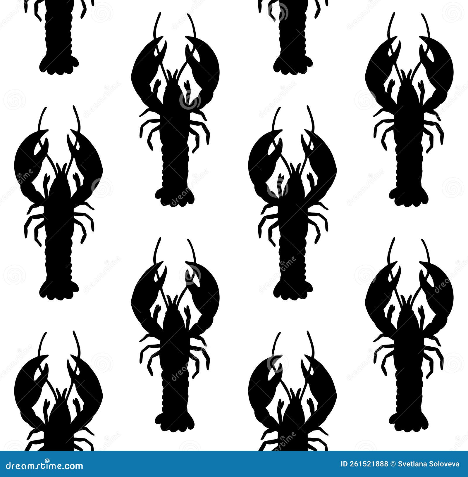 Vector Seamless Pattern of Lobster Silhouette Stock Vector ...