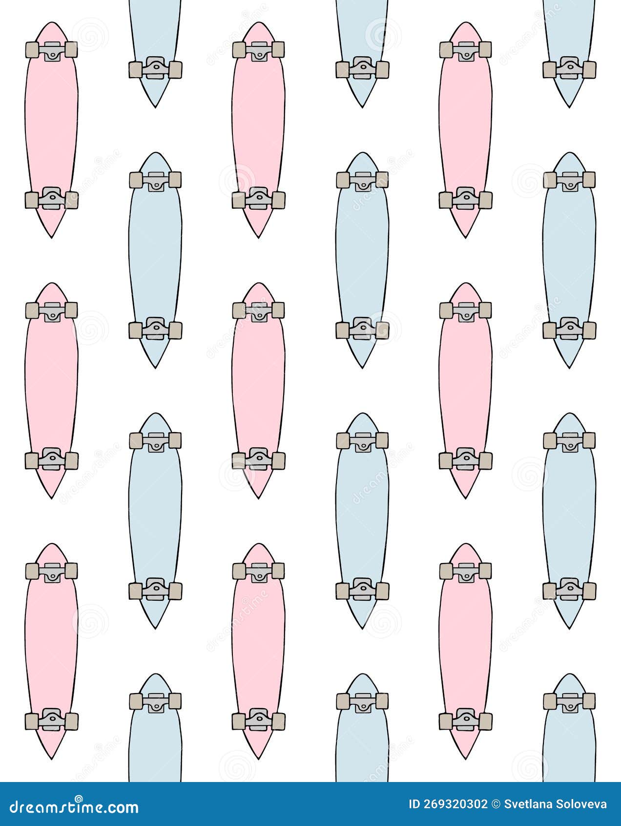 Vector Seamless Pattern of Longboard Skateboard Stock Vector ...