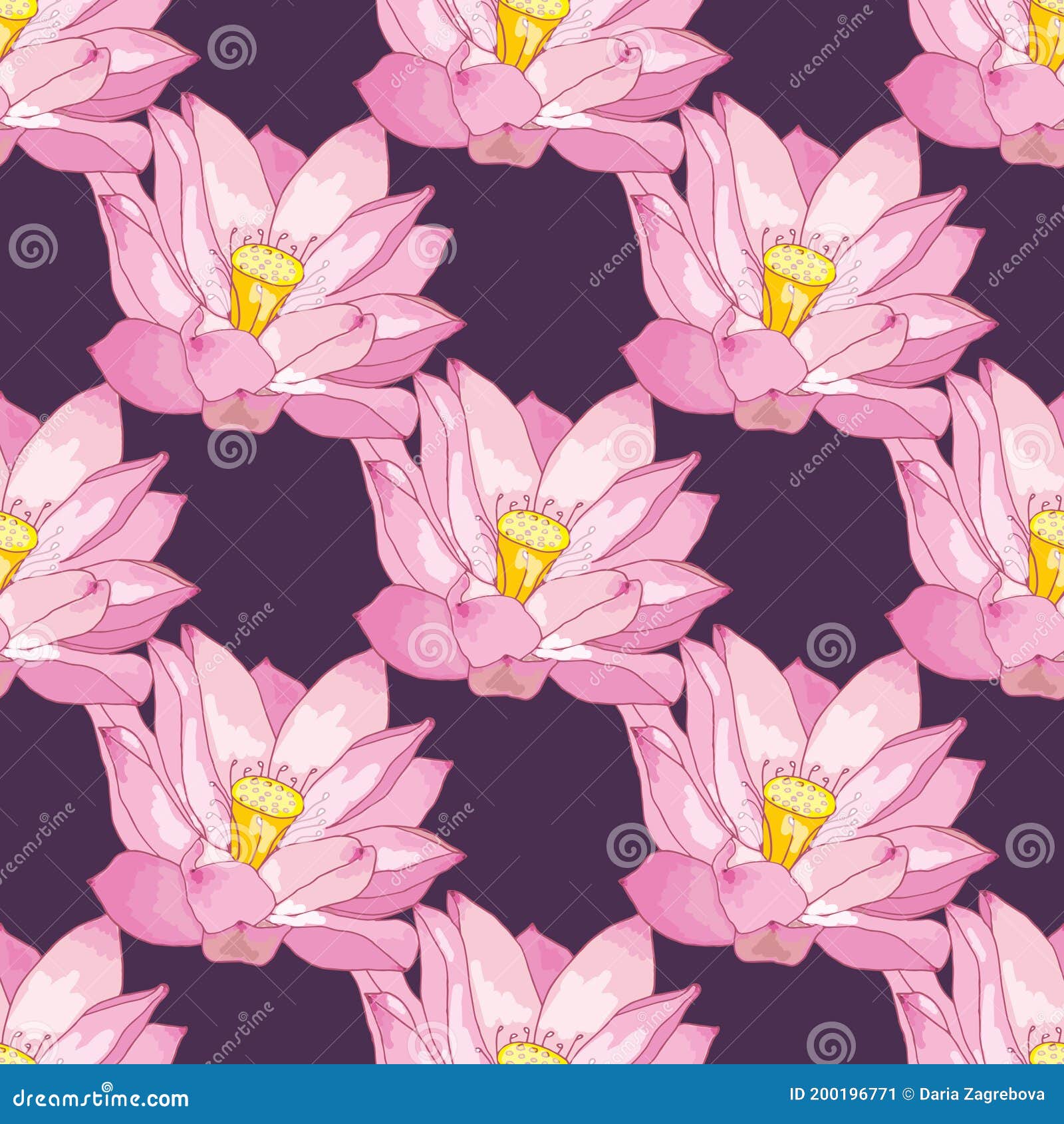 Vector Seamless Pattern of Lotus Flowers, Delicate Pink Colors on a ...