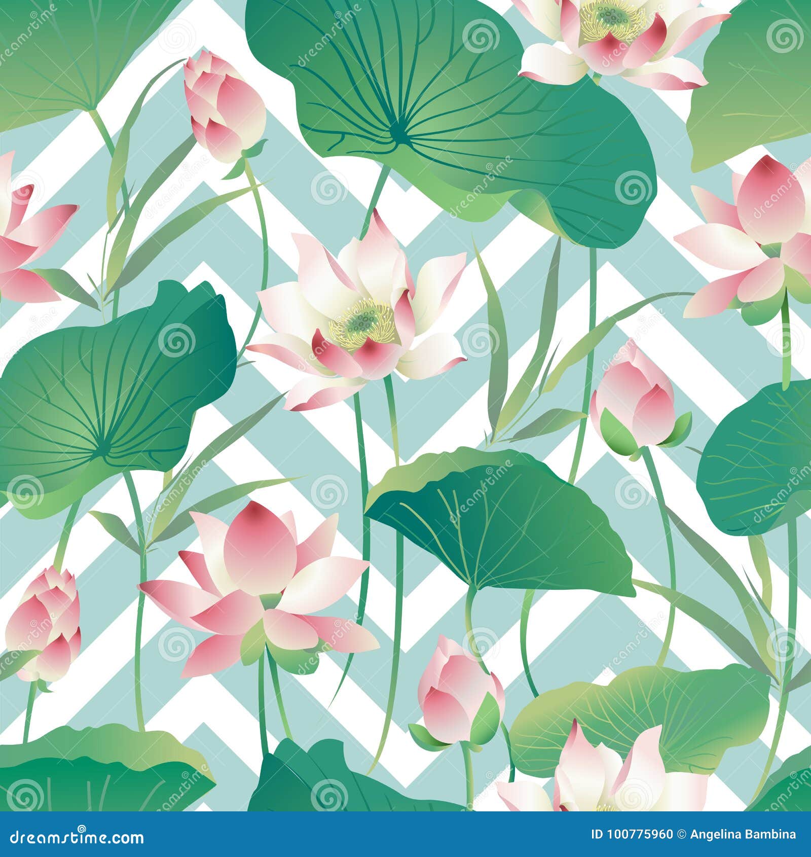 Vector Seamless Pattern Lotus Flowers and Leaves Pattern Stock Vector ...