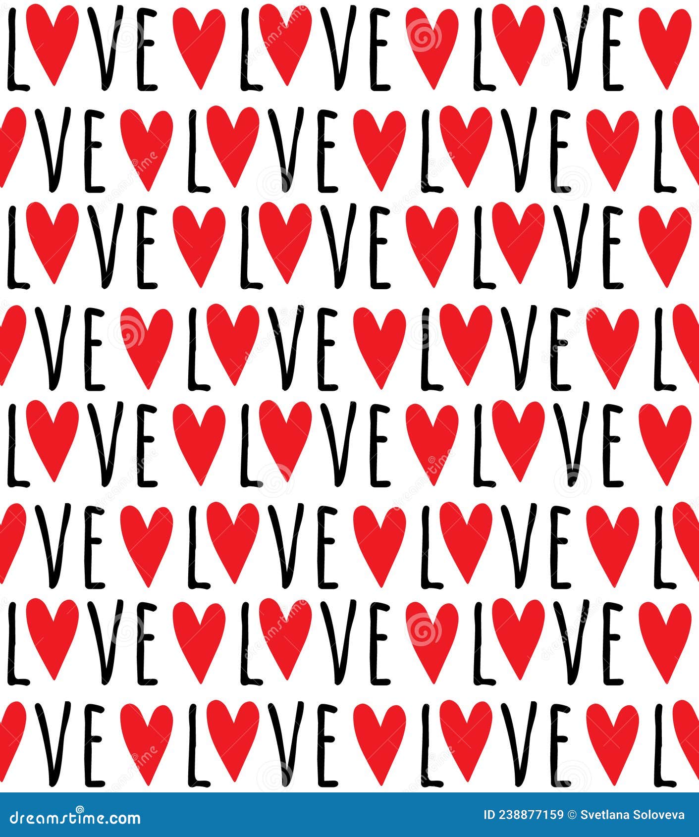 Vector Seamless Pattern of Love Text and Hearts Stock Vector ...
