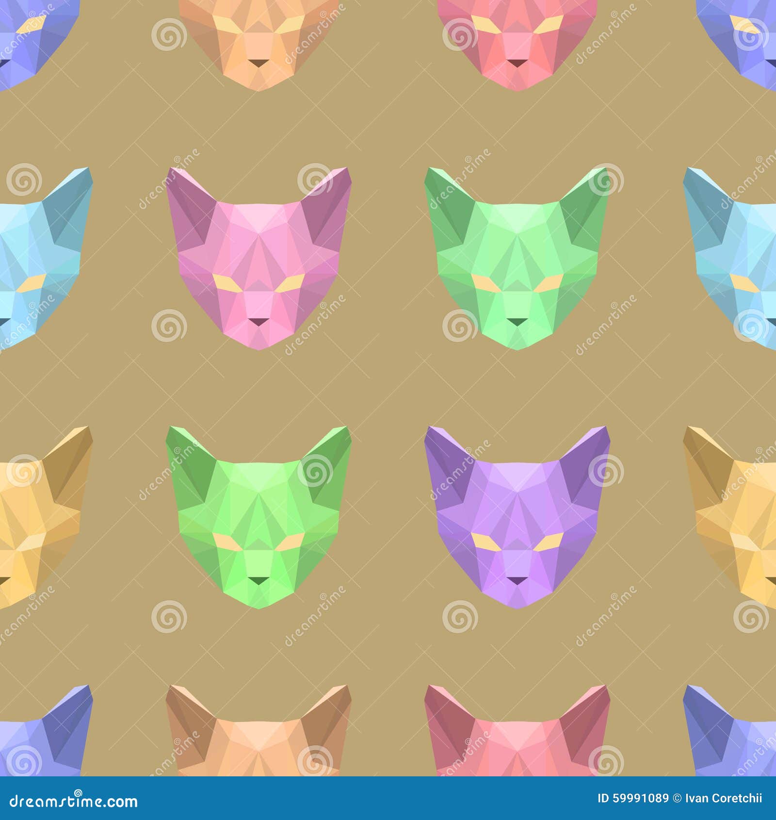 Vector Seamless Pattern with Low Poly Cats Stock Vector - Illustration ...
