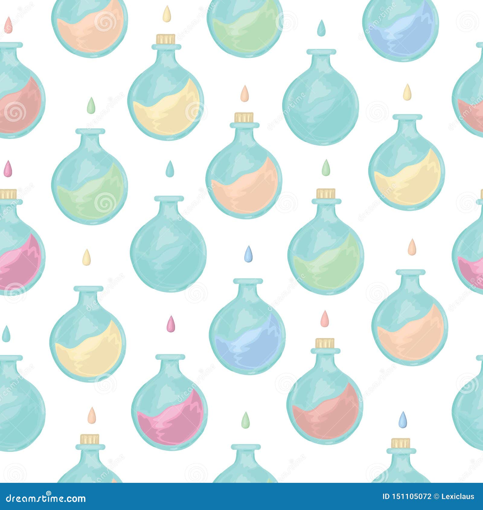 Vector Seamless Pattern with Magic Potion on White Background. Stock ...