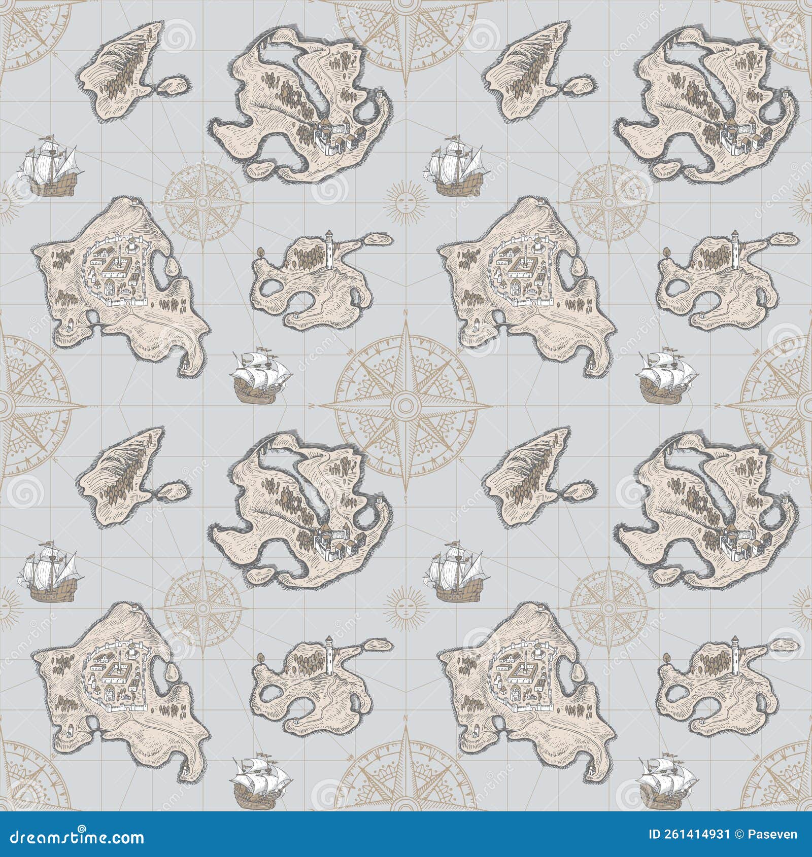 Vector Seamless Pattern Map with Hand-drawn Islands Stock Vector ...