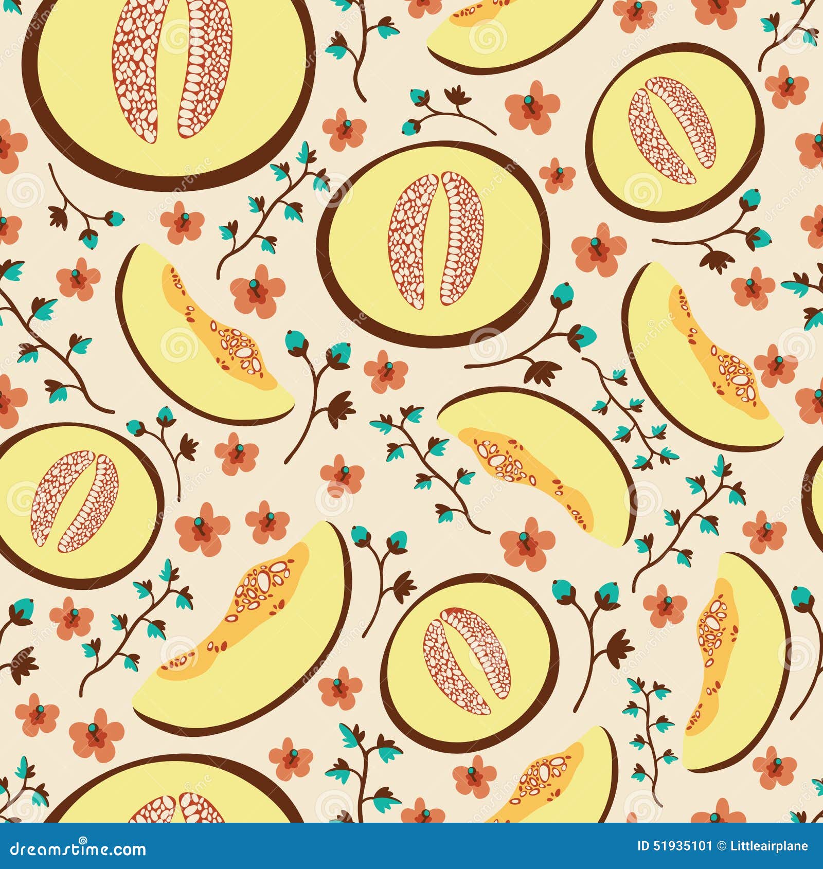Vector Seamless Pattern with Melon Stock Vector - Illustration of ...