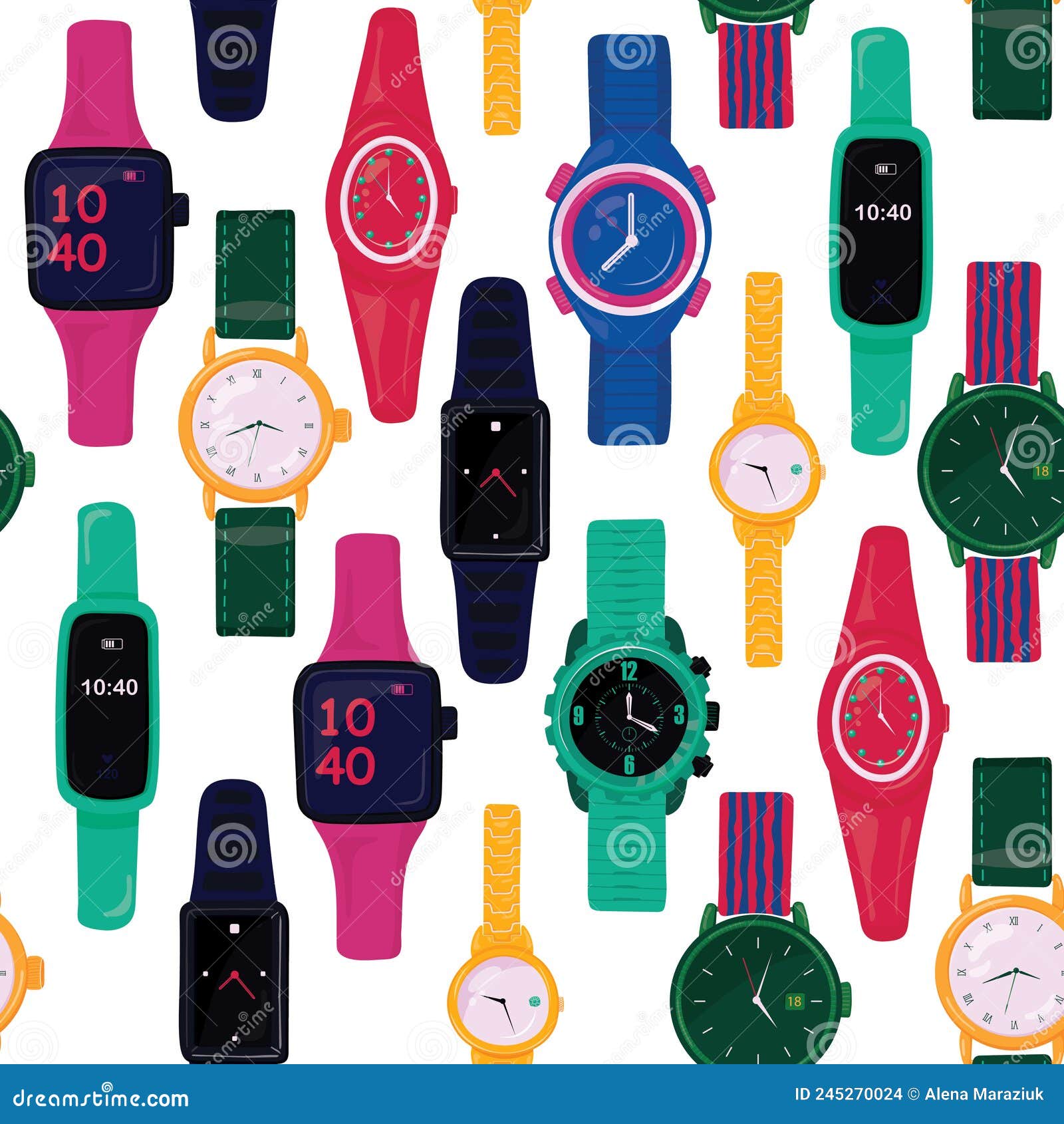 Vector Seamless Pattern of Men S and Women S Watches and Dials. Watches ...