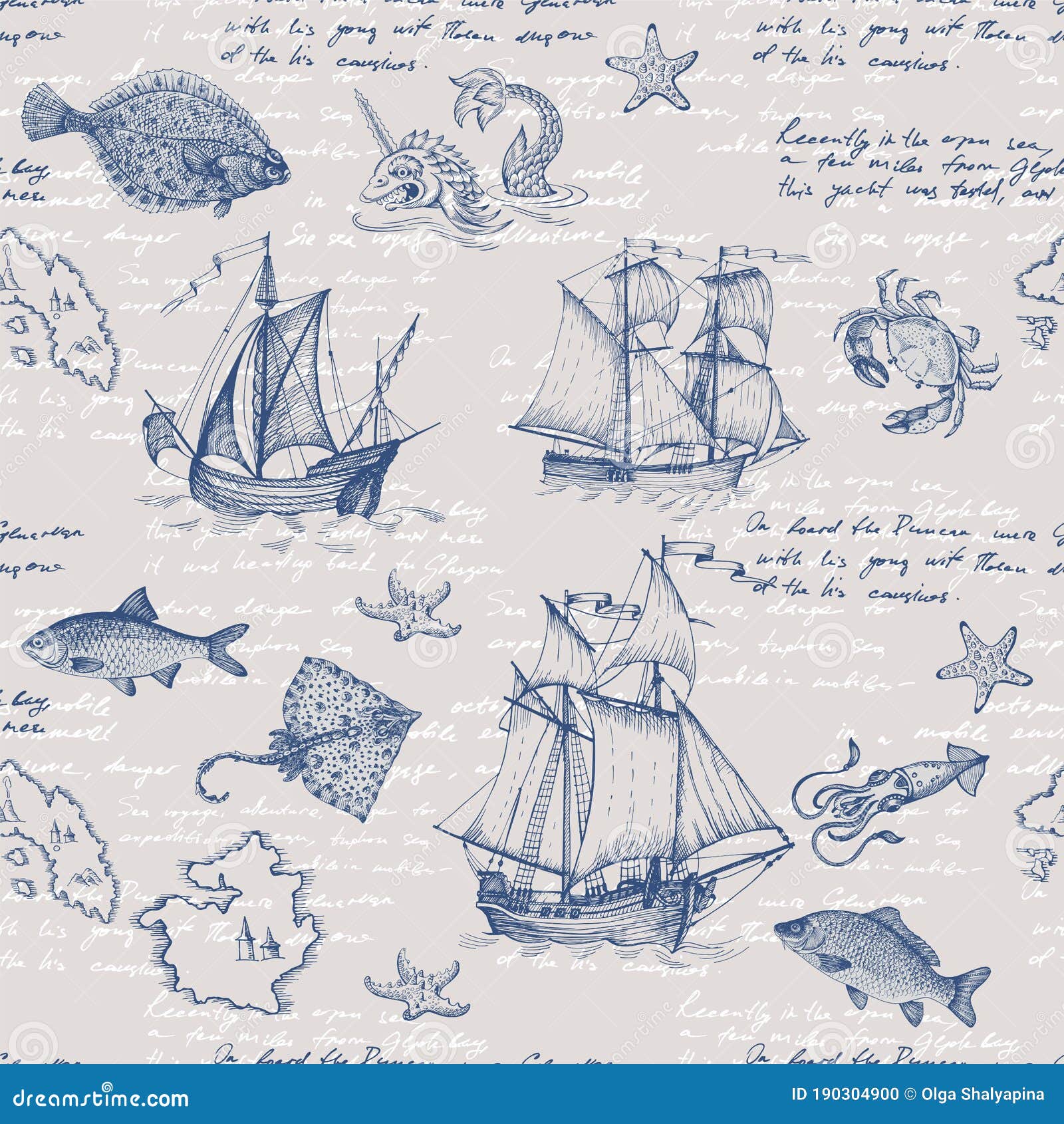 Vector Seamless Pattern for Menu Design in a Marine Style. Old Ship ...