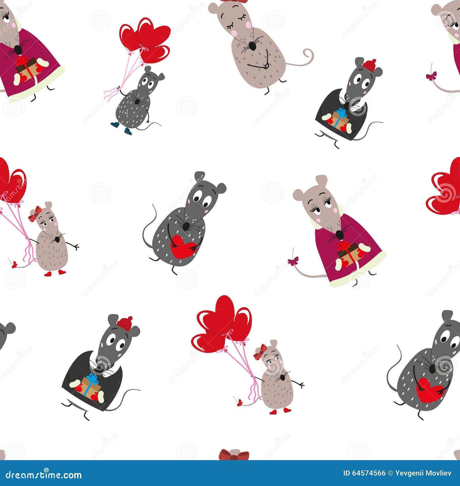 Vector Seamless Pattern with Mice Stock Vector - Illustration of card ...