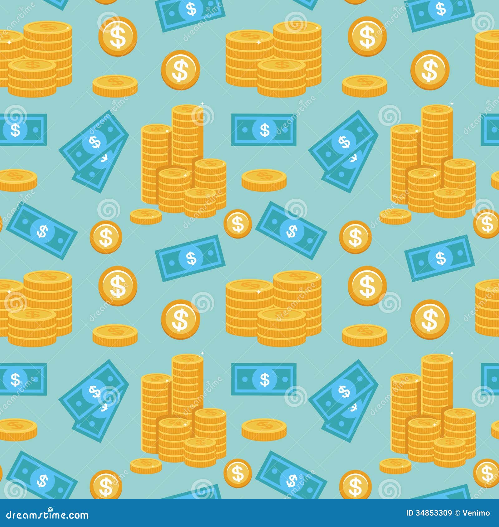 Vector Seamless Pattern with Money Icons Stock Vector - Illustration of ...