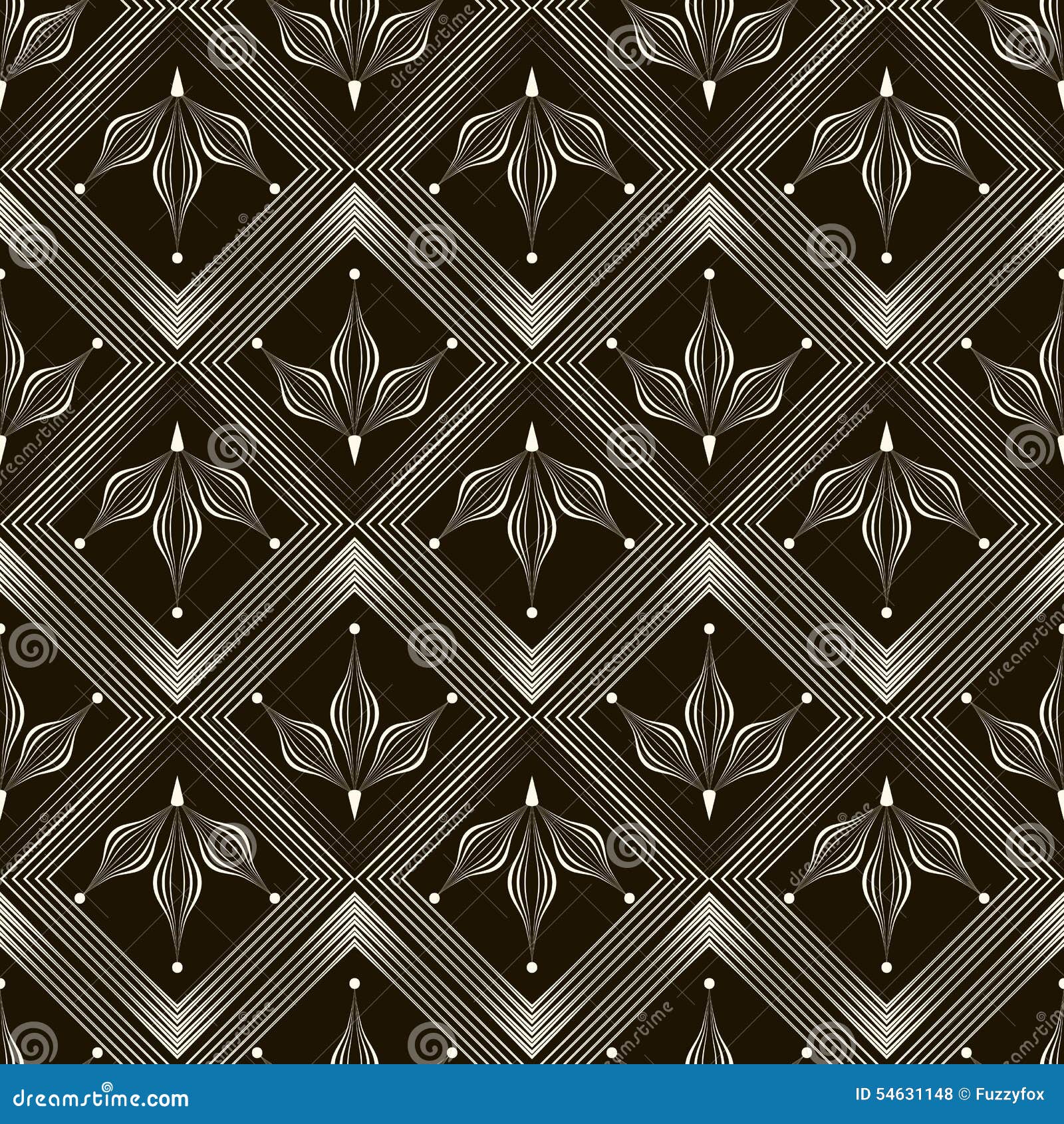 Vector Seamless Pattern Monochrome Ornament with Stylized Geometric ...
