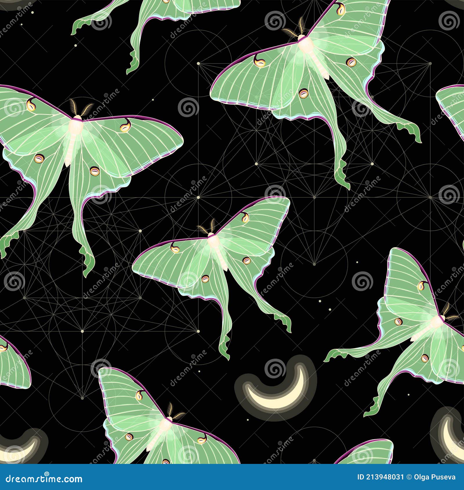 Moon Moth And Butterflies Vector Seamles Pattern | CartoonDealer.com ...