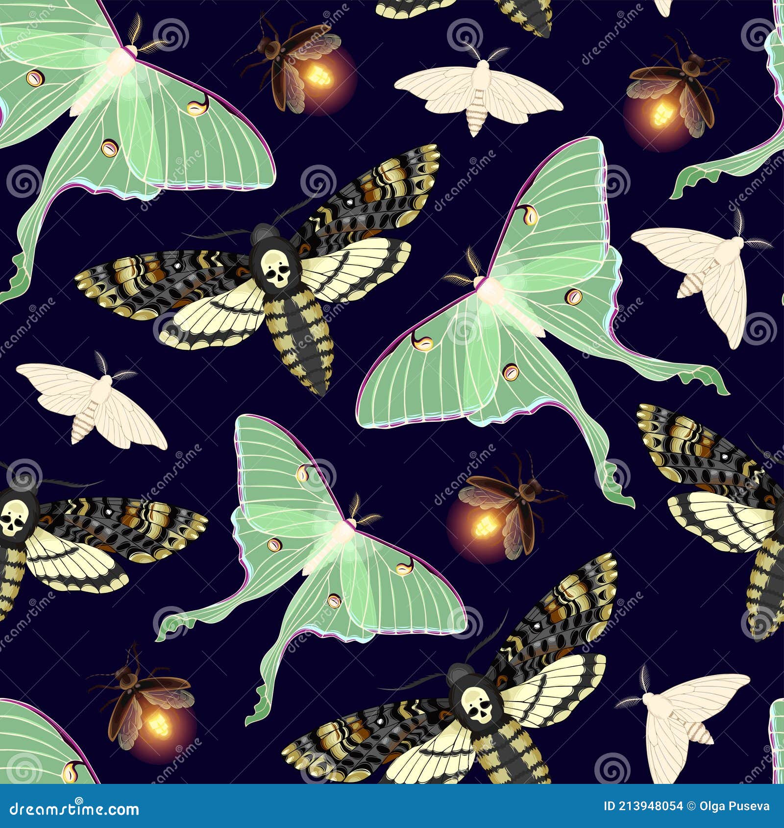 Moon Moth And Butterflies Vector Seamles Pattern | CartoonDealer.com ...