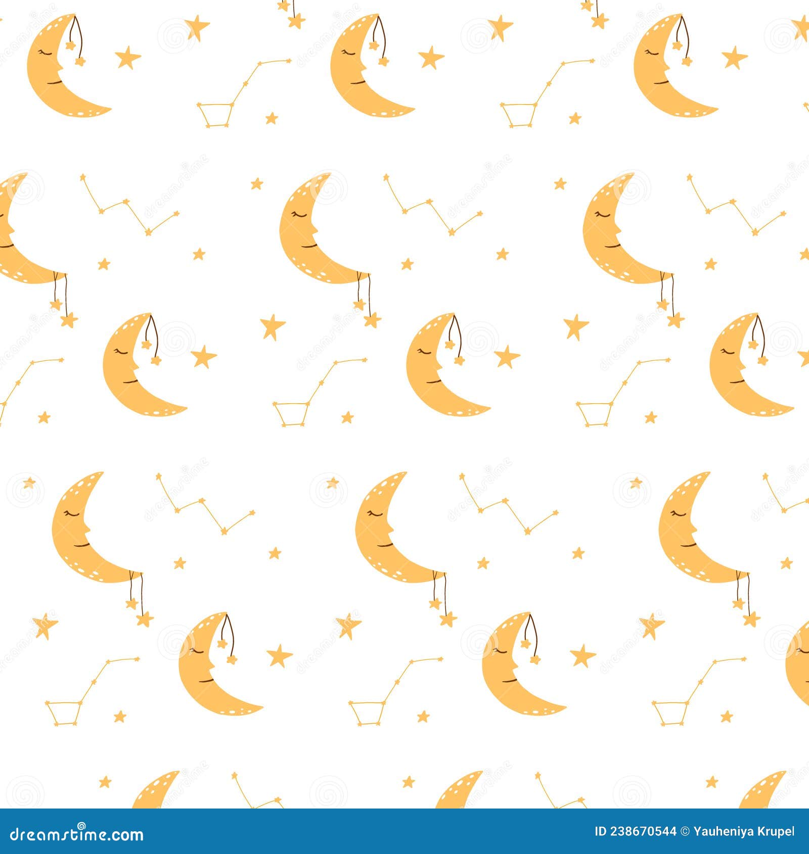 Vector Seamless Pattern with Moon and Stars. Stock Vector ...
