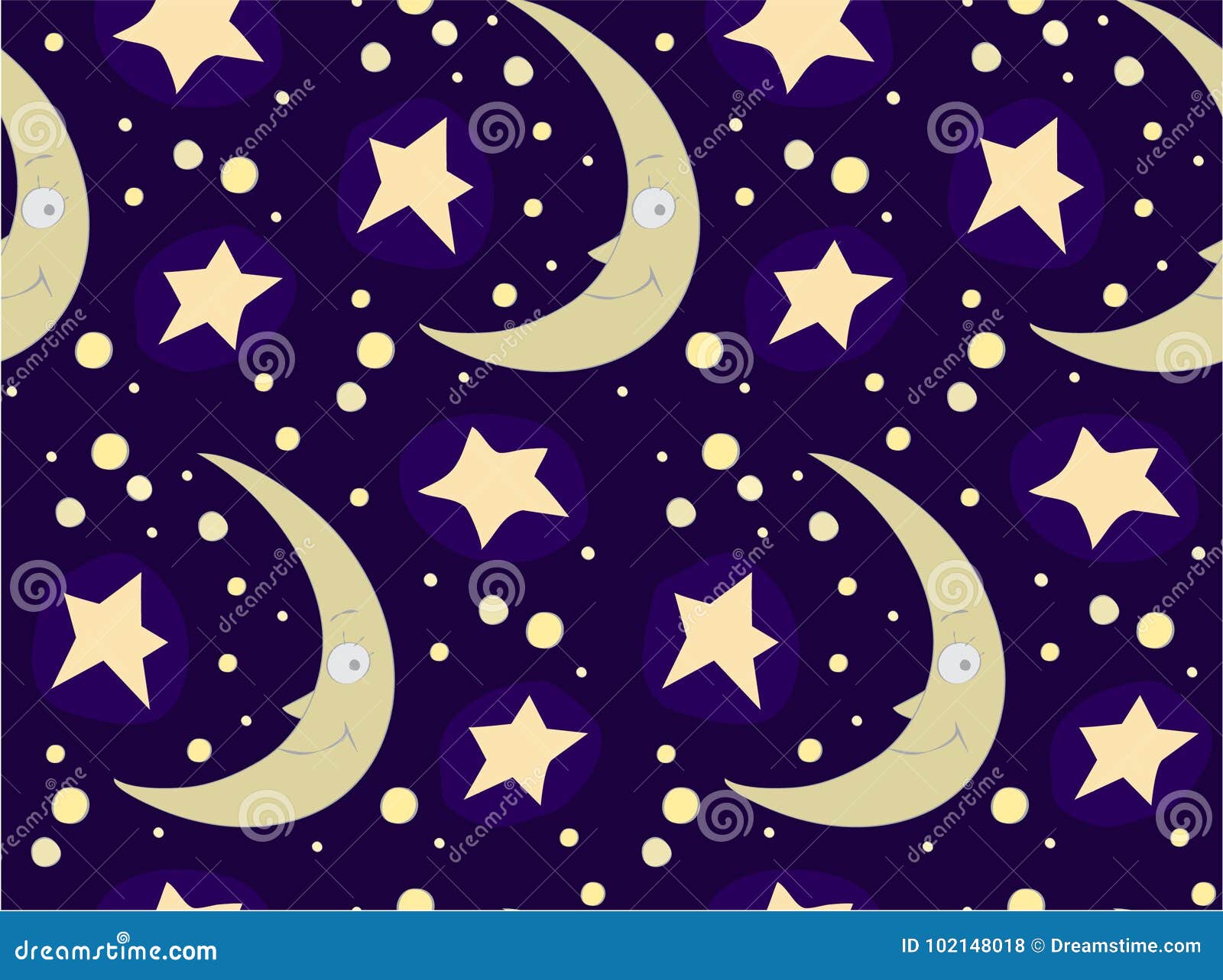 Vector Seamless Pattern with Moon and Stars Stock Vector - Illustration ...