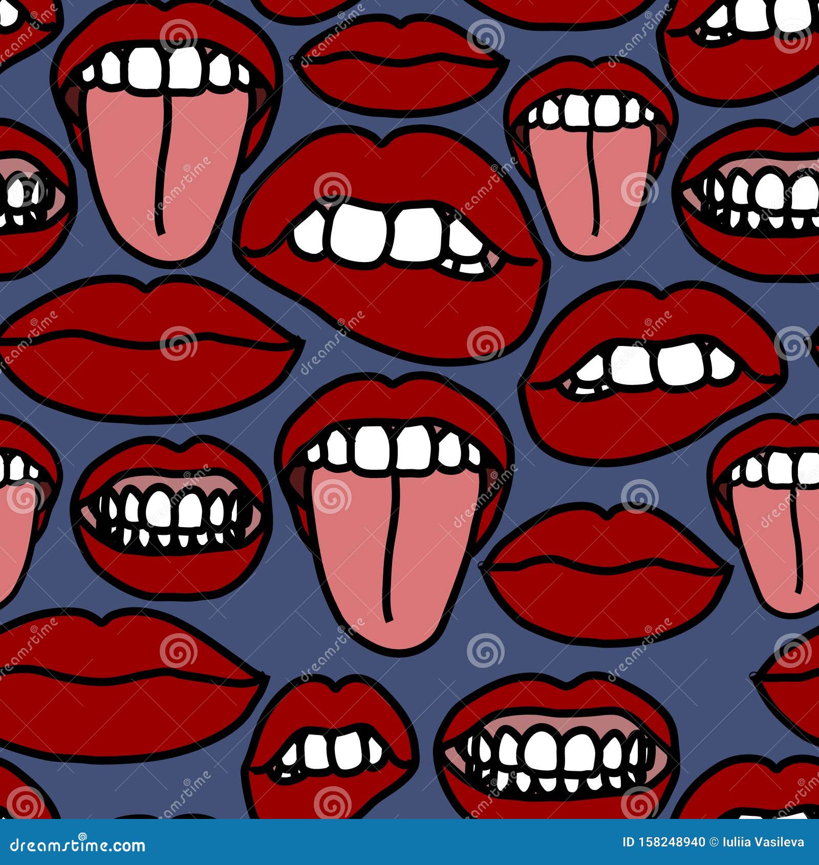 Vector Seamless Pattern of Mouths and Lips Stock Vector - Illustration ...