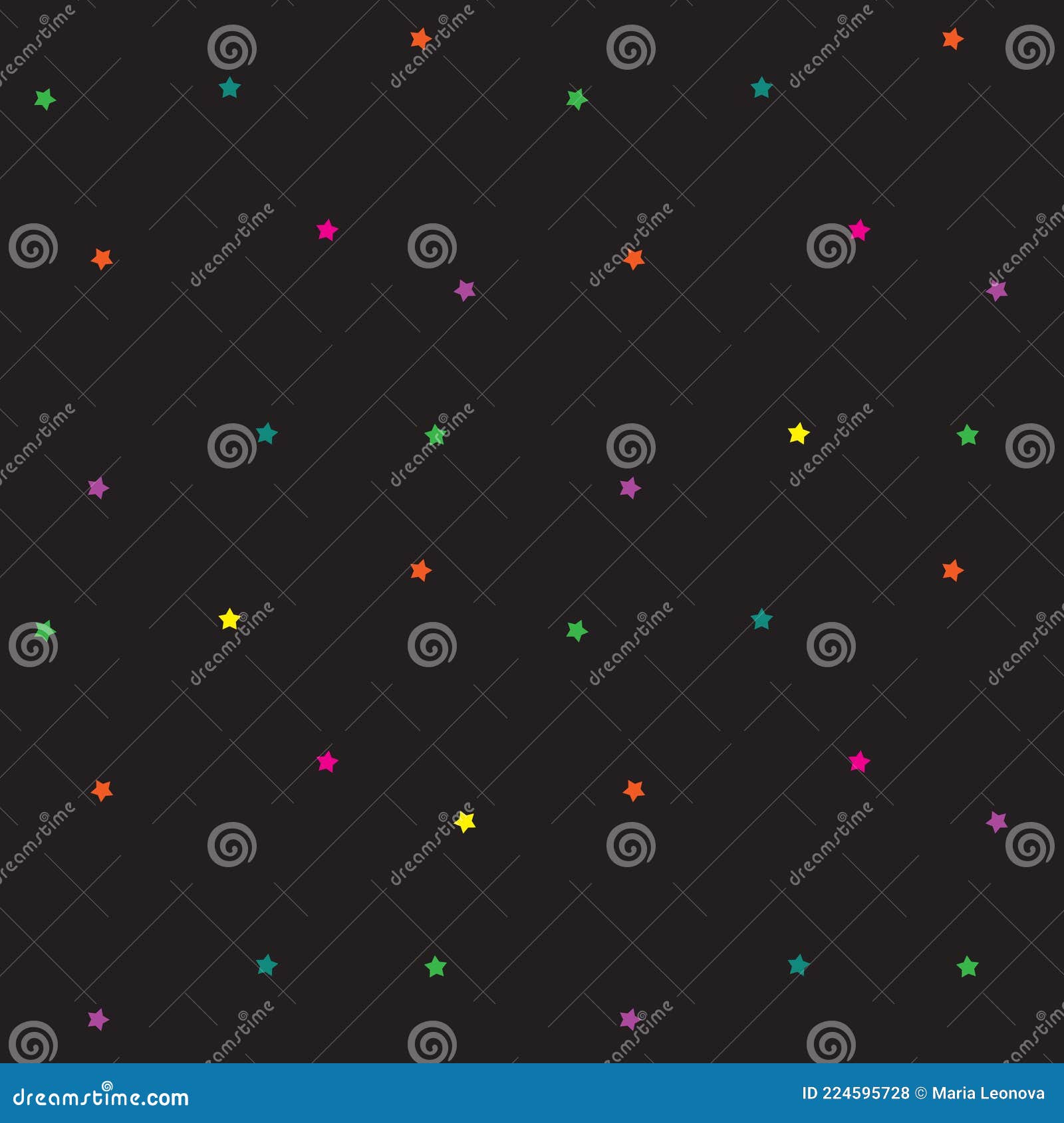 Vector Seamless Festive Pattern Multicolor Stars on Black Background ...