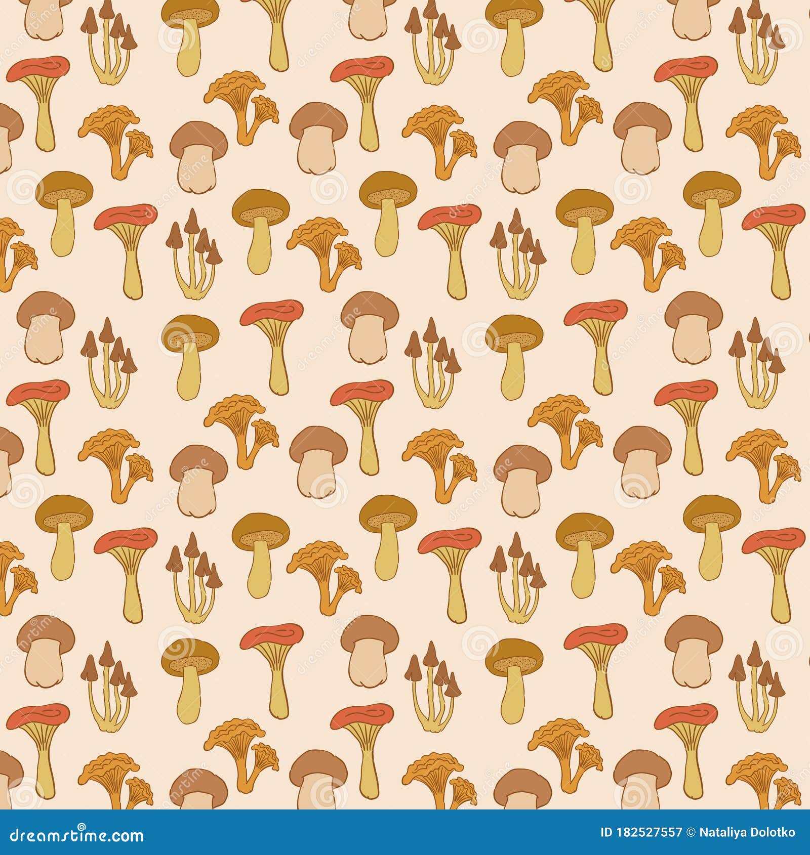 Vector Seamless Pattern with Mushrooms. Stock Vector - Illustration of ...