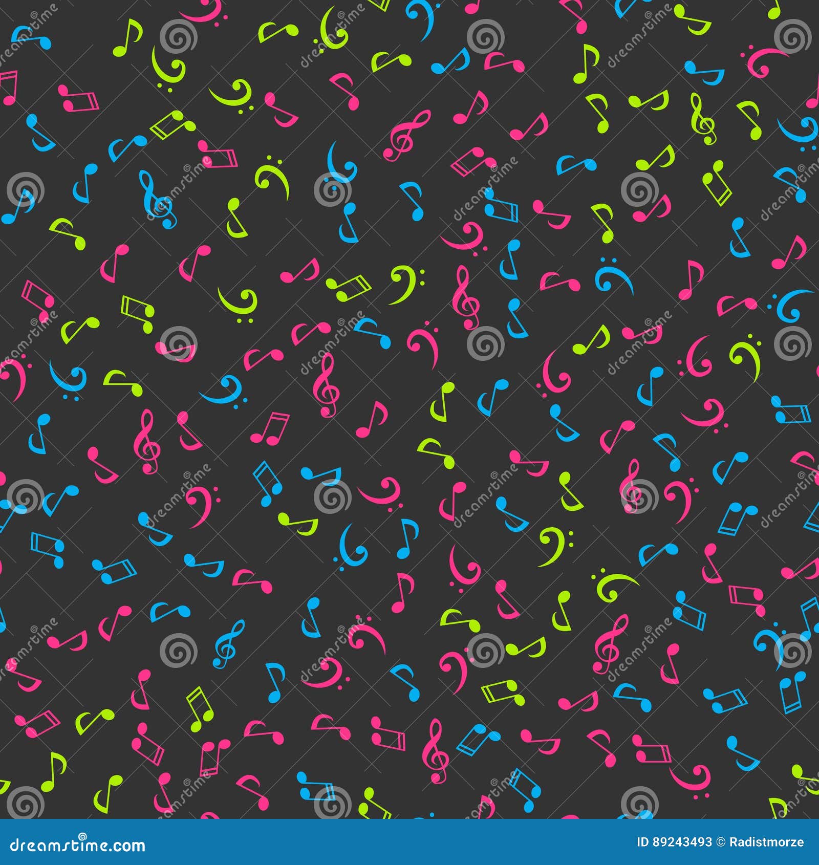 Vector Seamless Pattern with Music Notes in a Chaotic Manner on a Dark ...