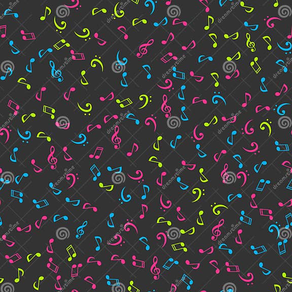 Vector Seamless Pattern with Music Notes in a Chaotic Manner on a Dark ...