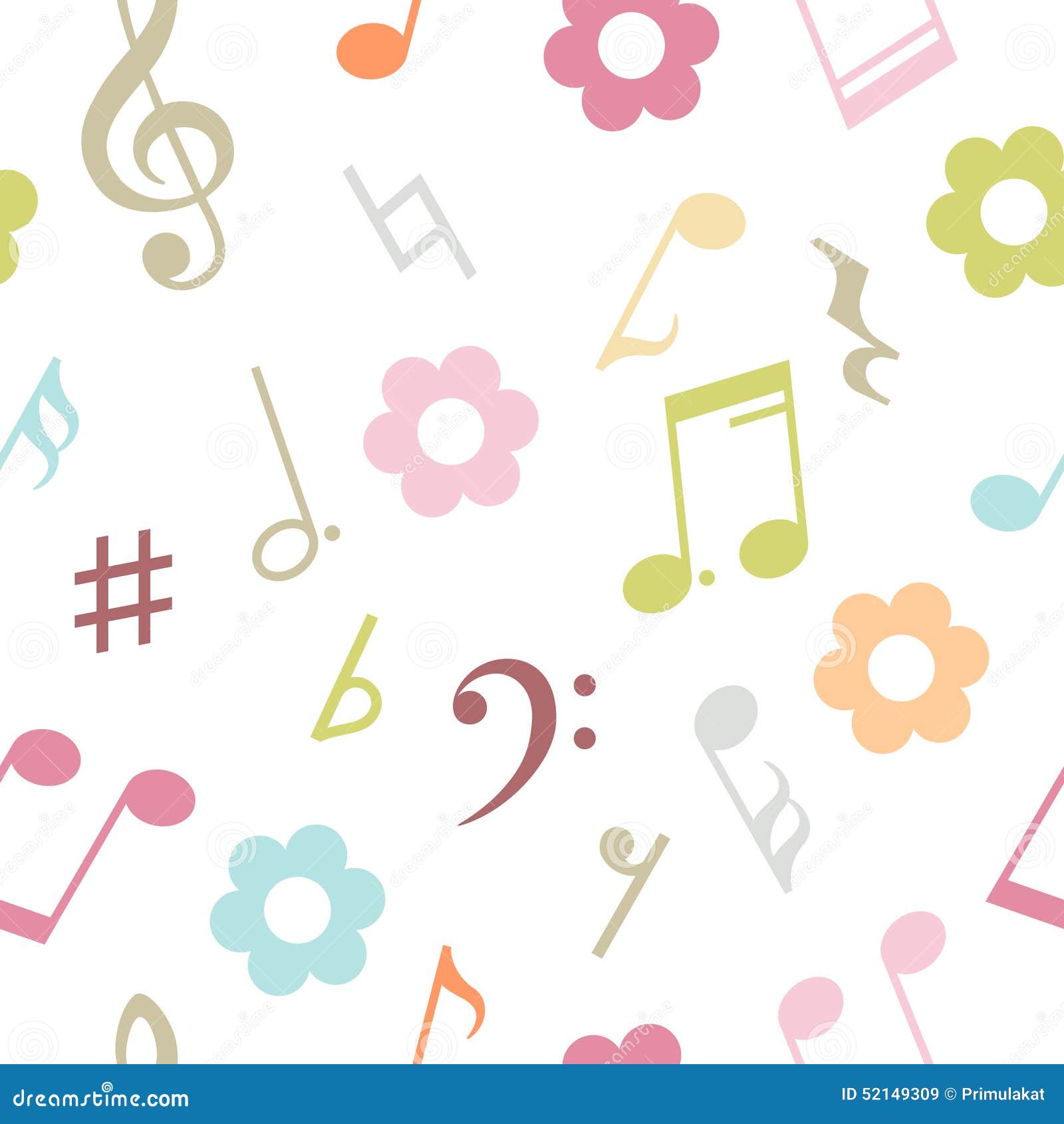 Vector Seamless Pattern of Music Notes and Flowers Stock Vector ...