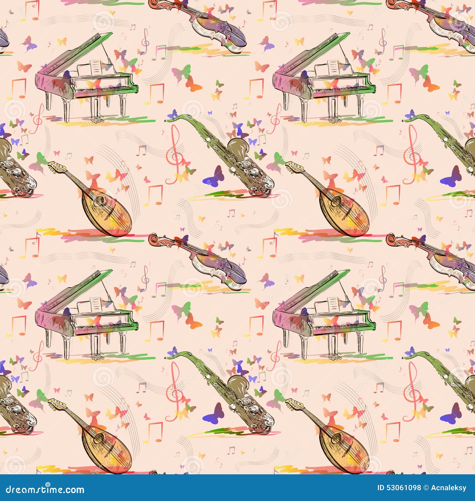 Vector Seamless Pattern with Musical Instruments Stock Vector ...