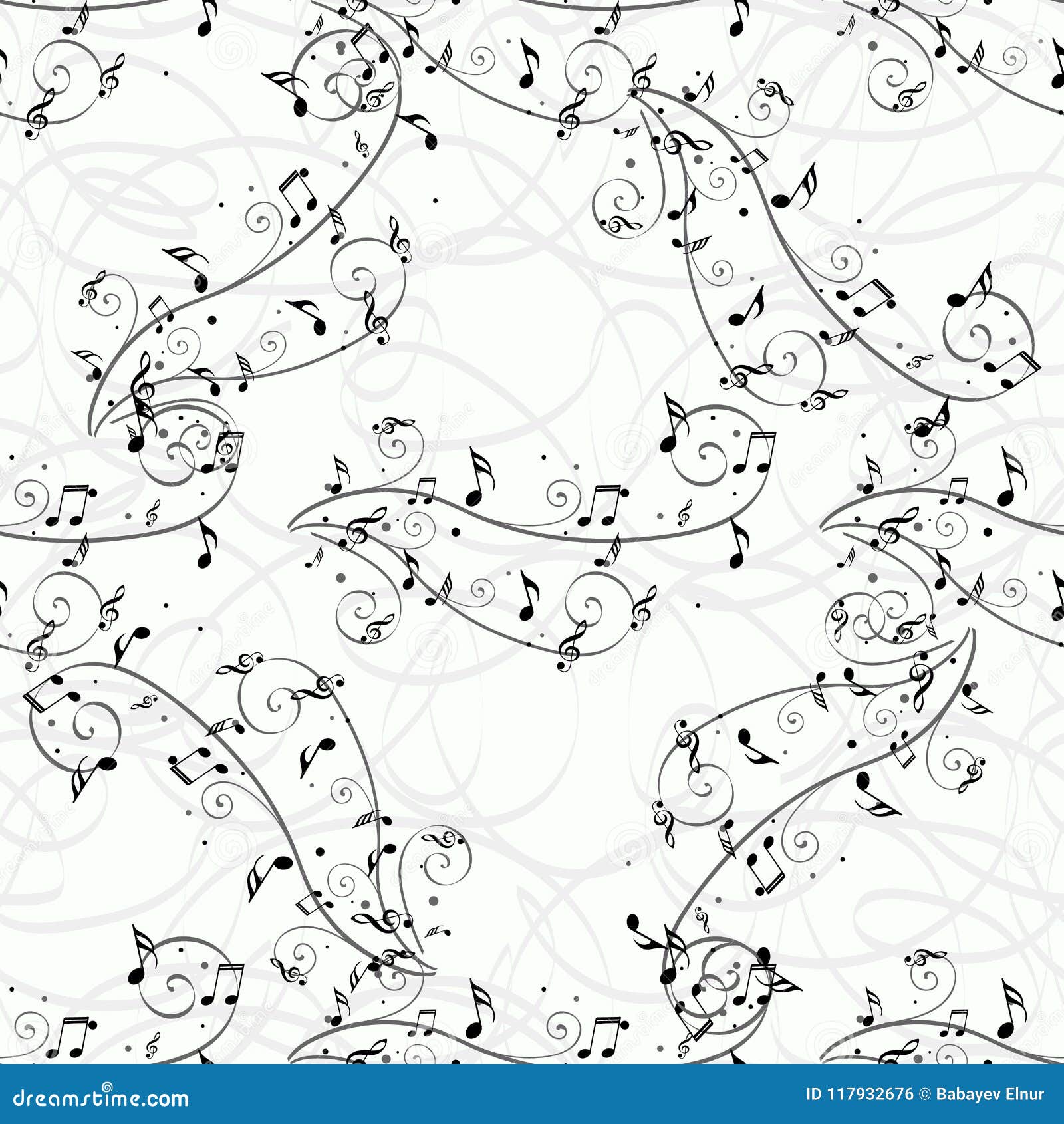 Vector Seamless Pattern Musical Notes, Black and White Stock ...
