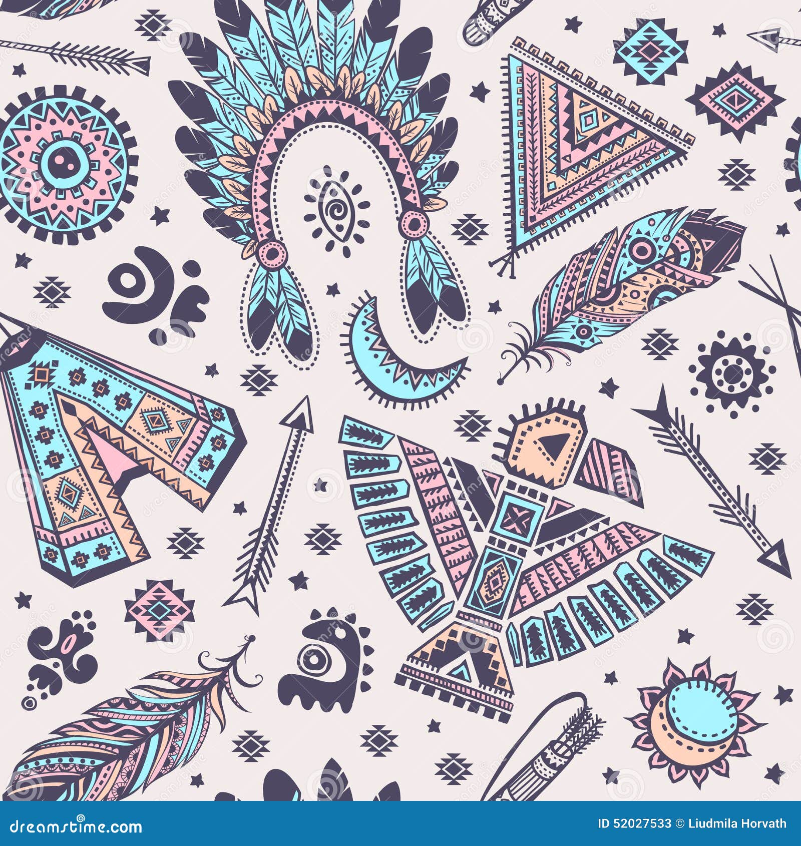 Vector Seamless Pattern with Native American Stock Vector ...
