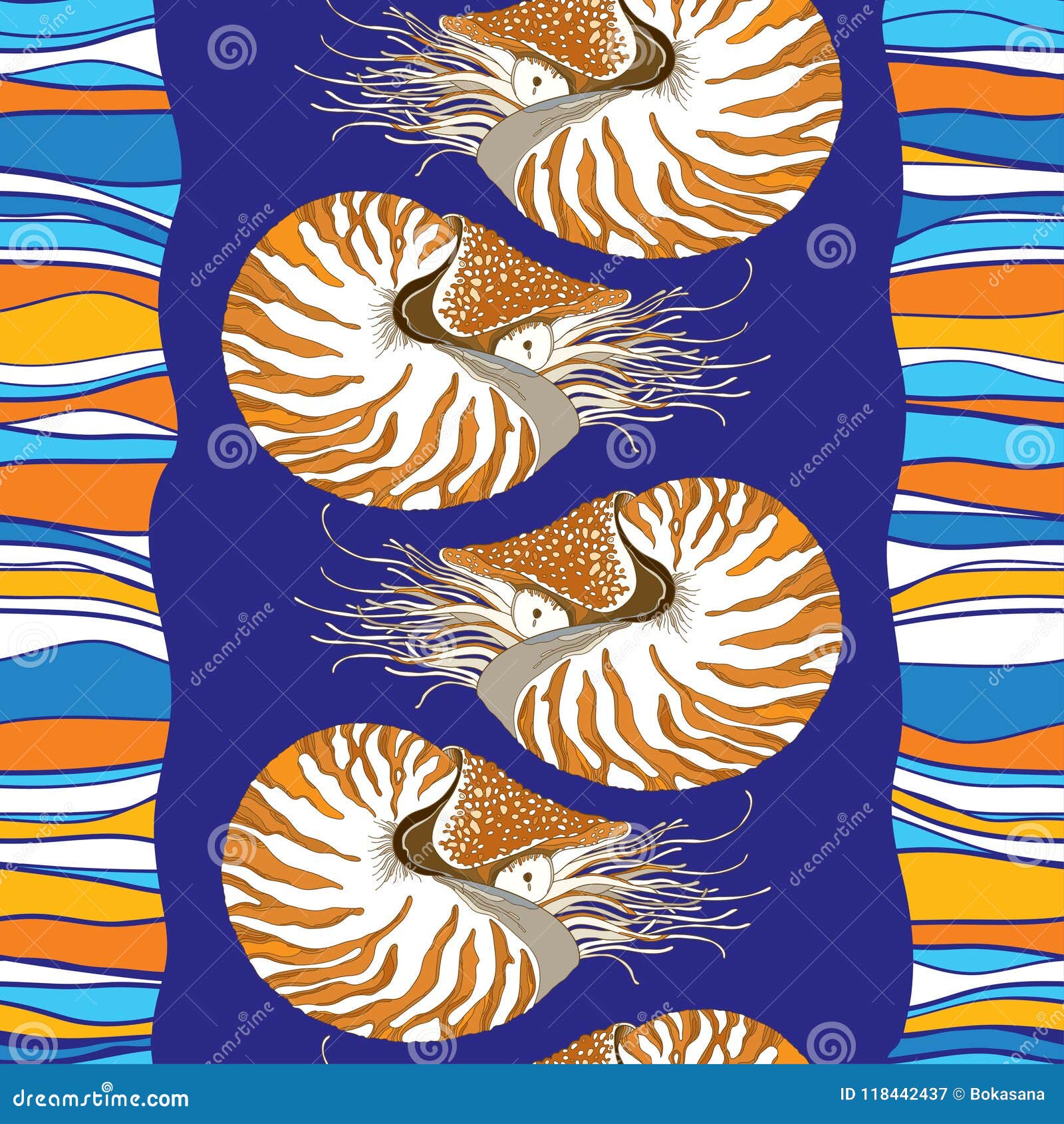 Vector Seamless Pattern with Nautilus Pompilius or Chambered Nautilus ...