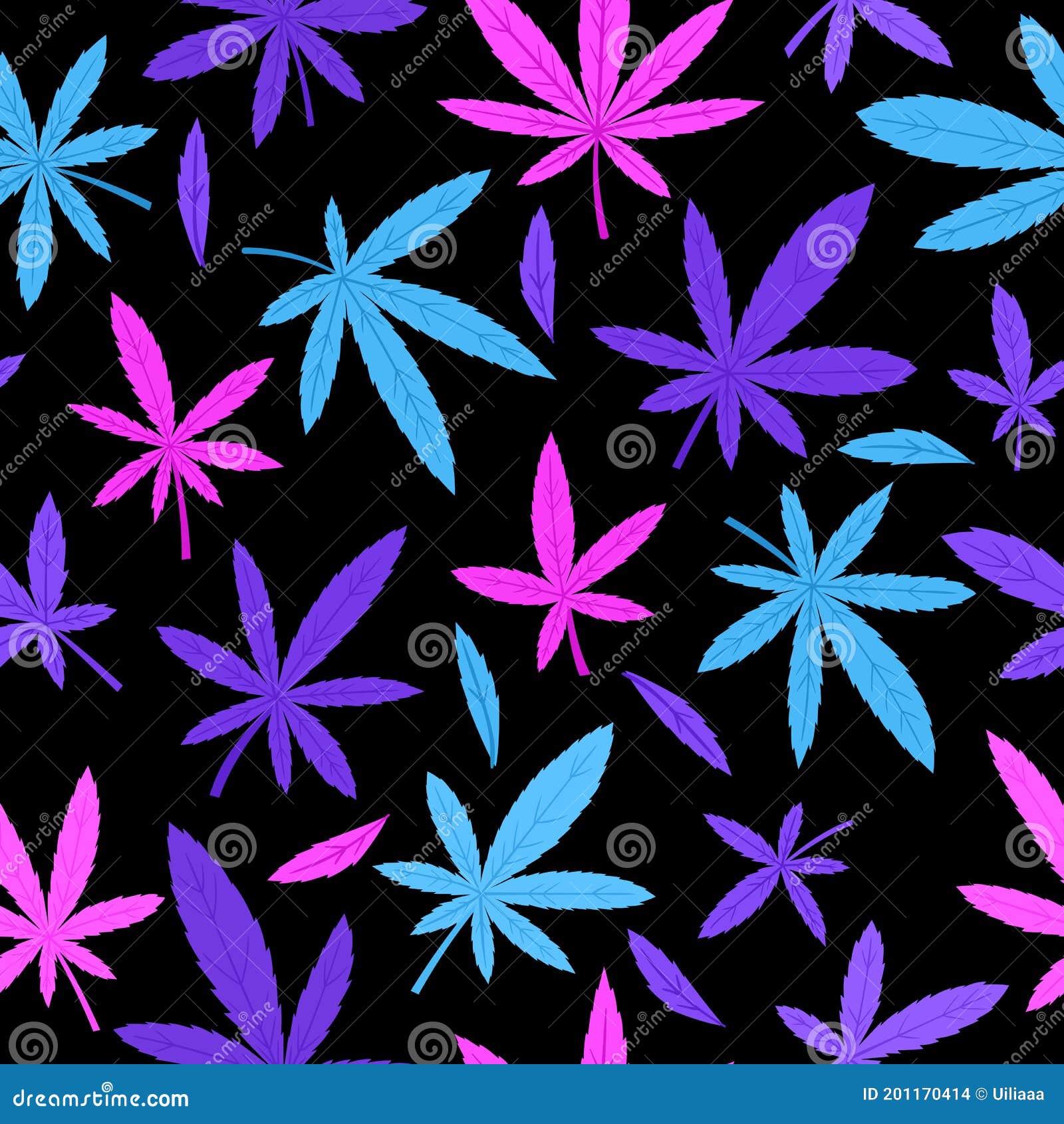 Vector Seamless Pattern with Neon Cannabis Leaves Stock Vector ...