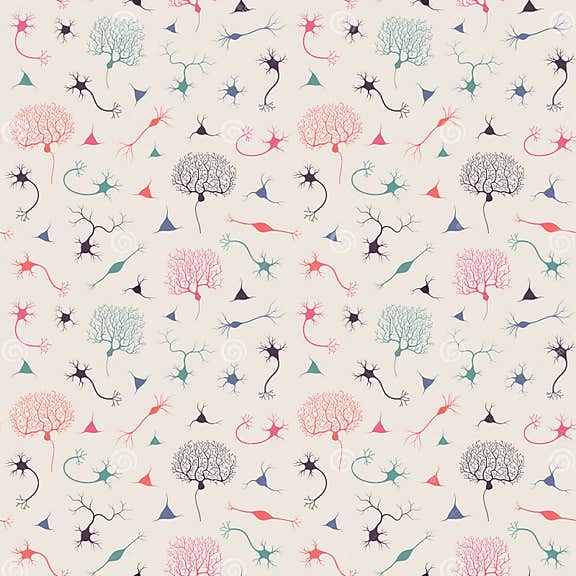 Vector Seamless Pattern with Neurons. Science Print Stock Illustration - Illustration of impulse ...