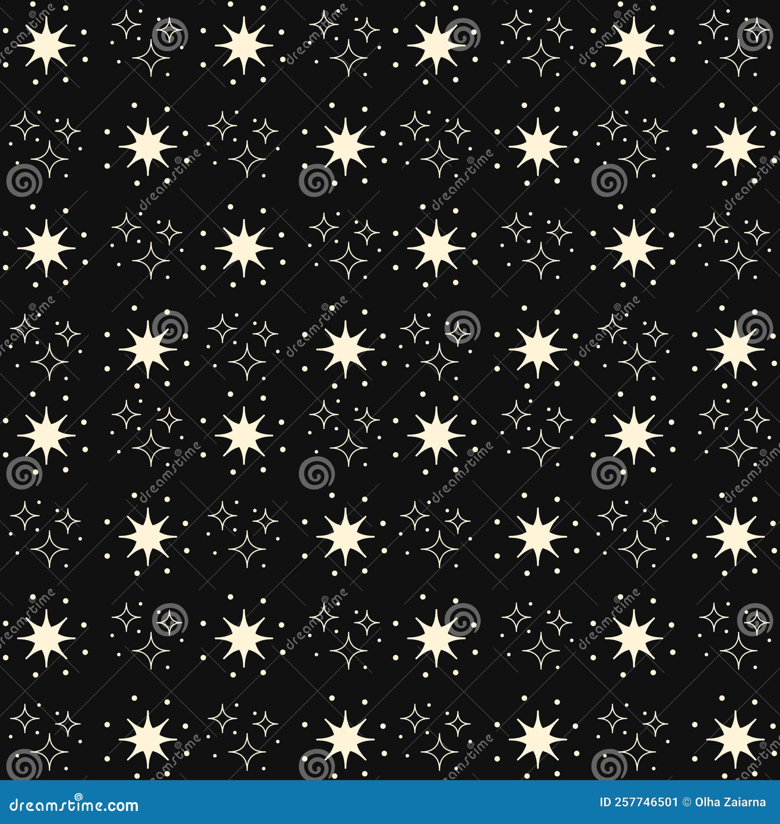 Vector Seamless Pattern with Night Sky and Gold Stars on Black ...