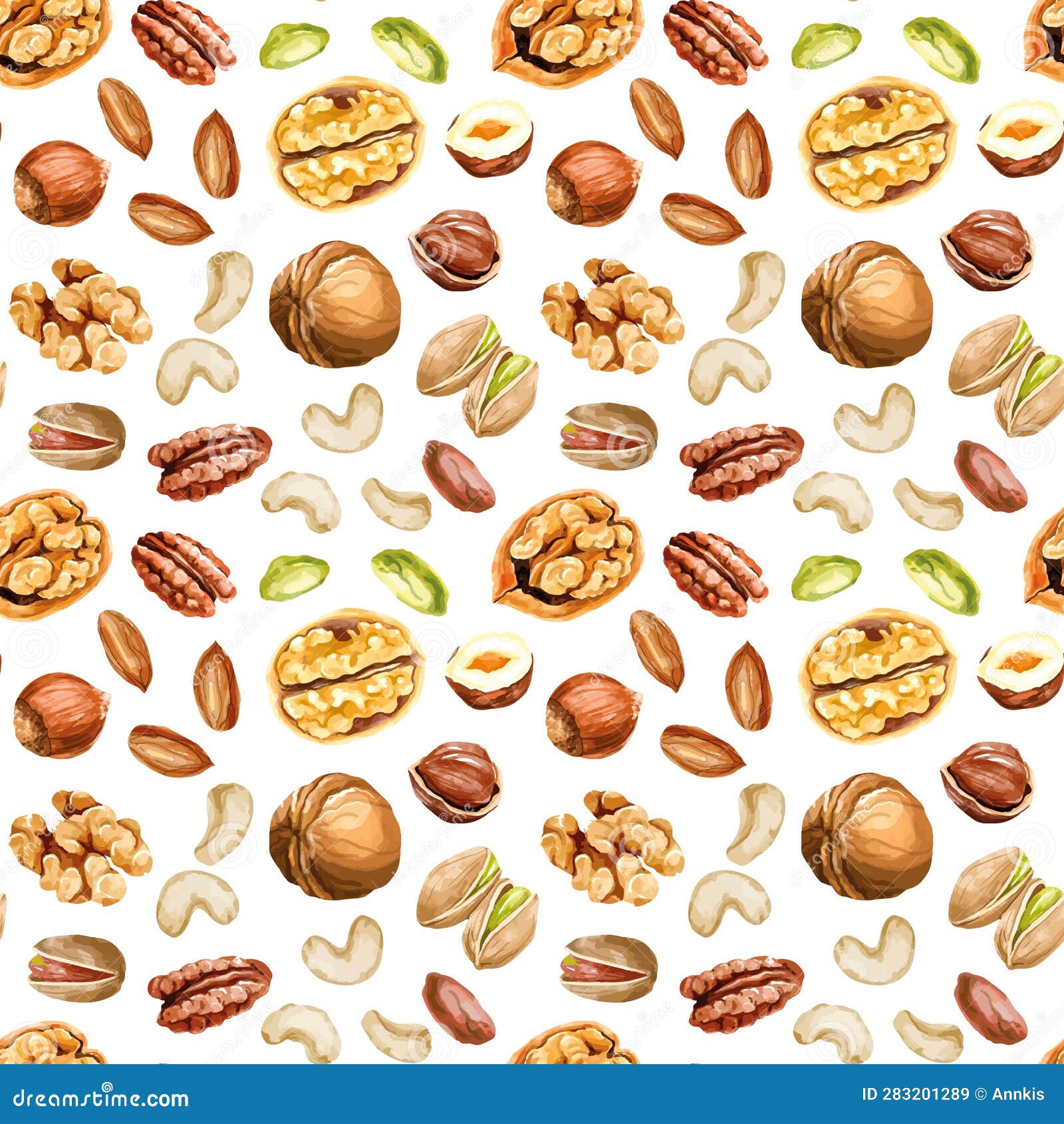 Vector Seamless Pattern with Nut Types Stock Vector - Illustration of ...