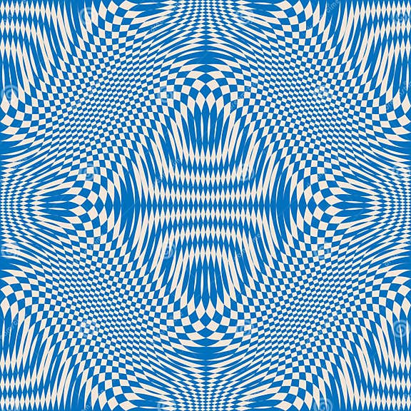 Vector Seamless Pattern with Optical Illusion Effect. Blue and Beige Background Stock Vector ...